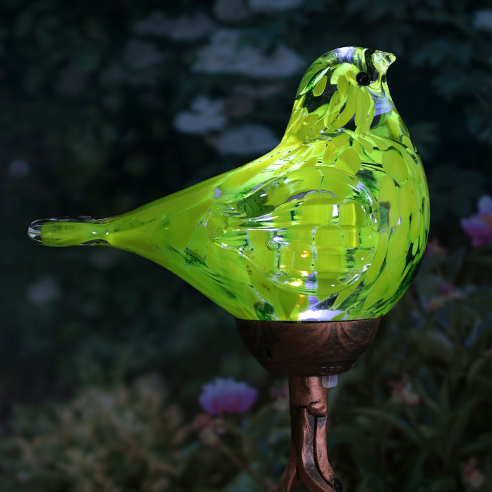 Exhart Solar Pearlized Hand Blown Glass Bird Garden Stake, 6 by 31 ...