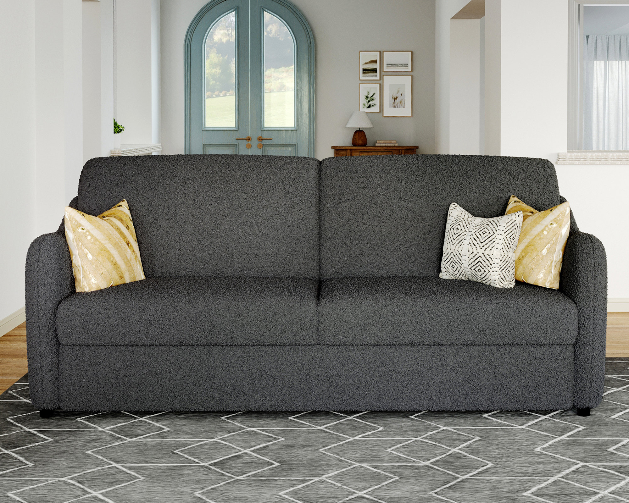 Ebern Designs Modern Sofa, 3 Seater Sofa With Curved Armrest, Extra ...