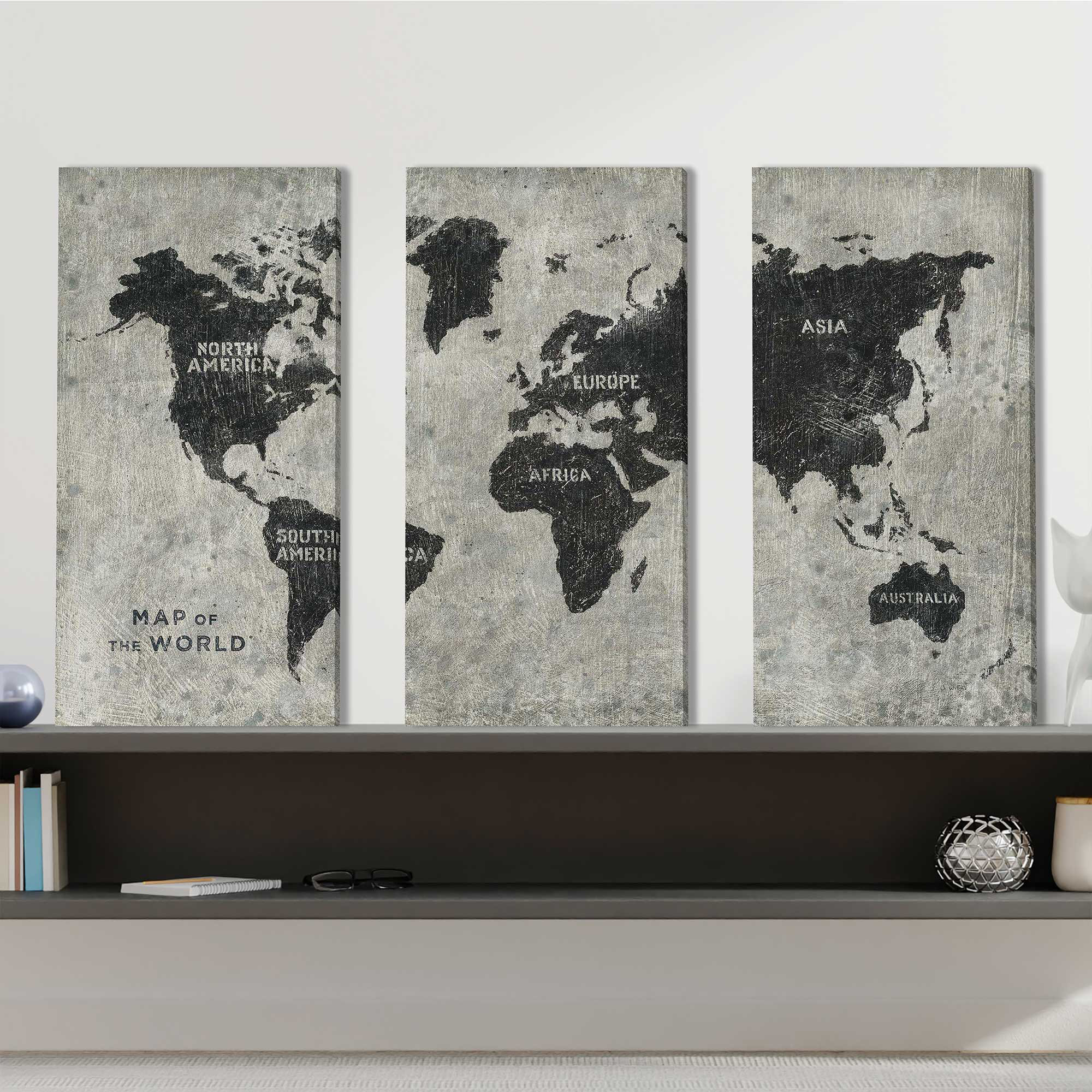 17 Stories "Grunge World Map" 3 Piece Graphic Print Set On Canvas ...