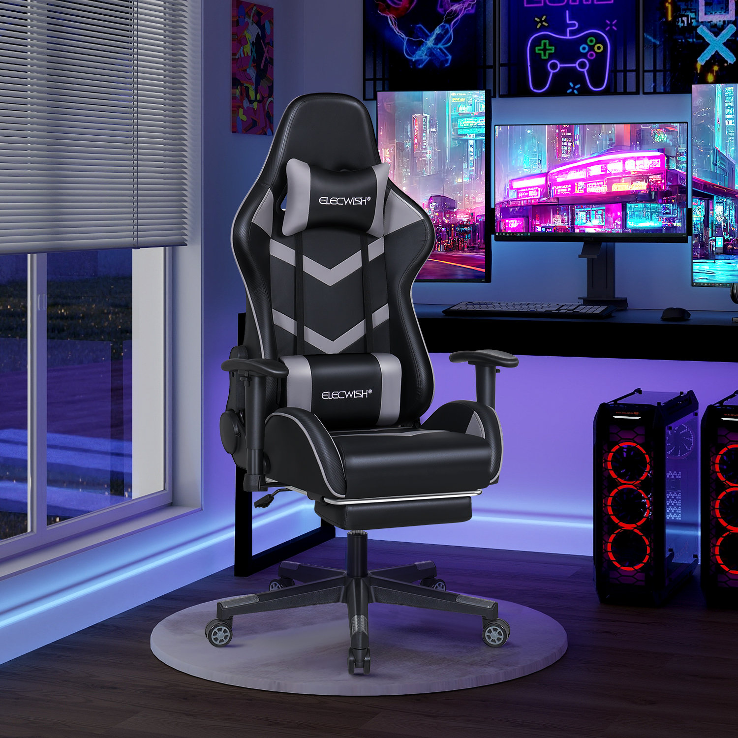 Elecwish Adjustable Reclining Ergonomic Faux Leather PC & Racing Game ...