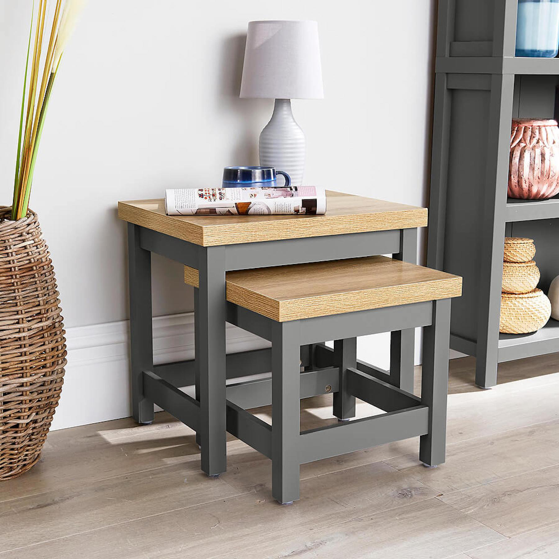 Three Posts Grey Oak Top Coffee Nest Of 2 Tables Occasional Side End ...