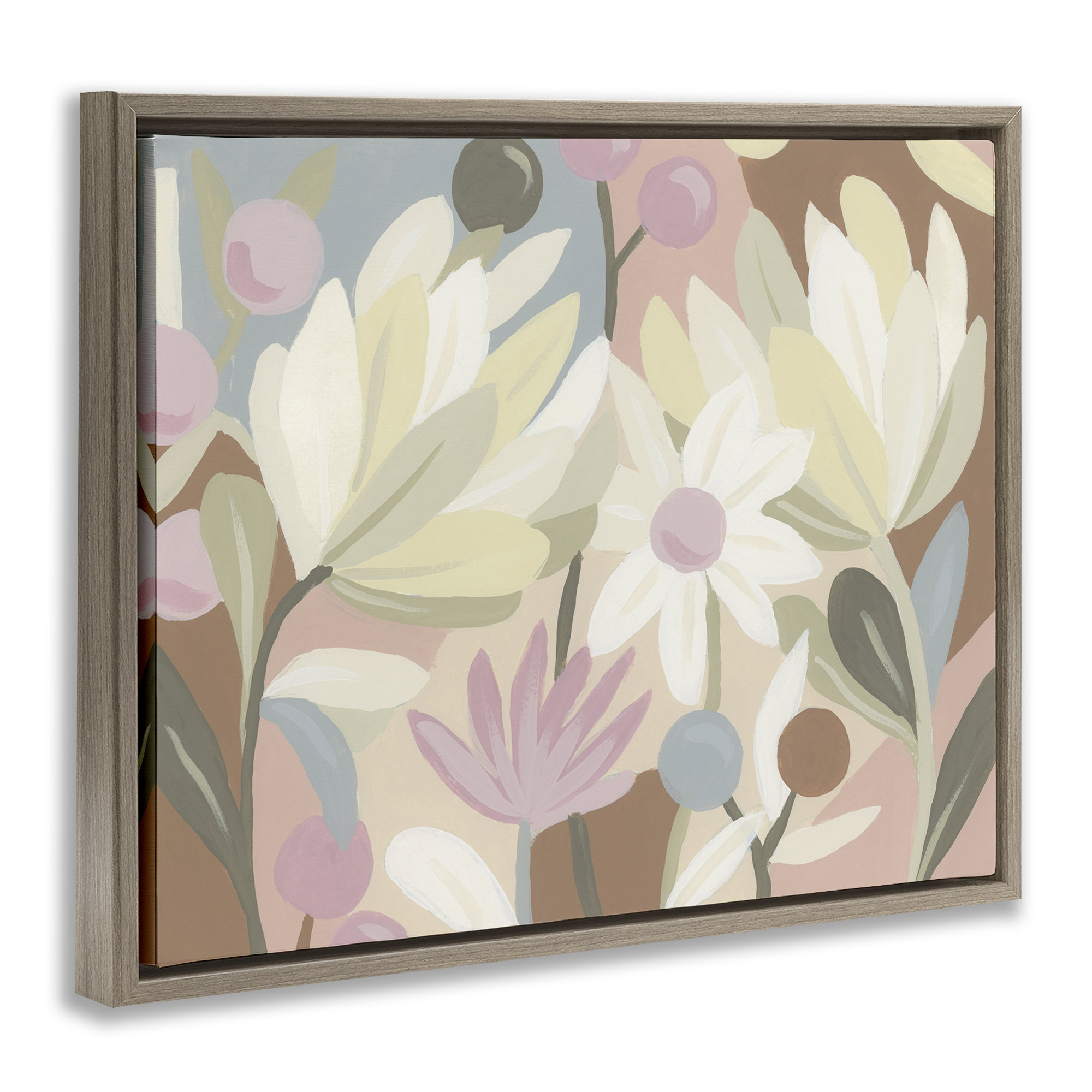 Winston Porter Pastel Modern Flowers Black Framed Floater Canvas Wall ...