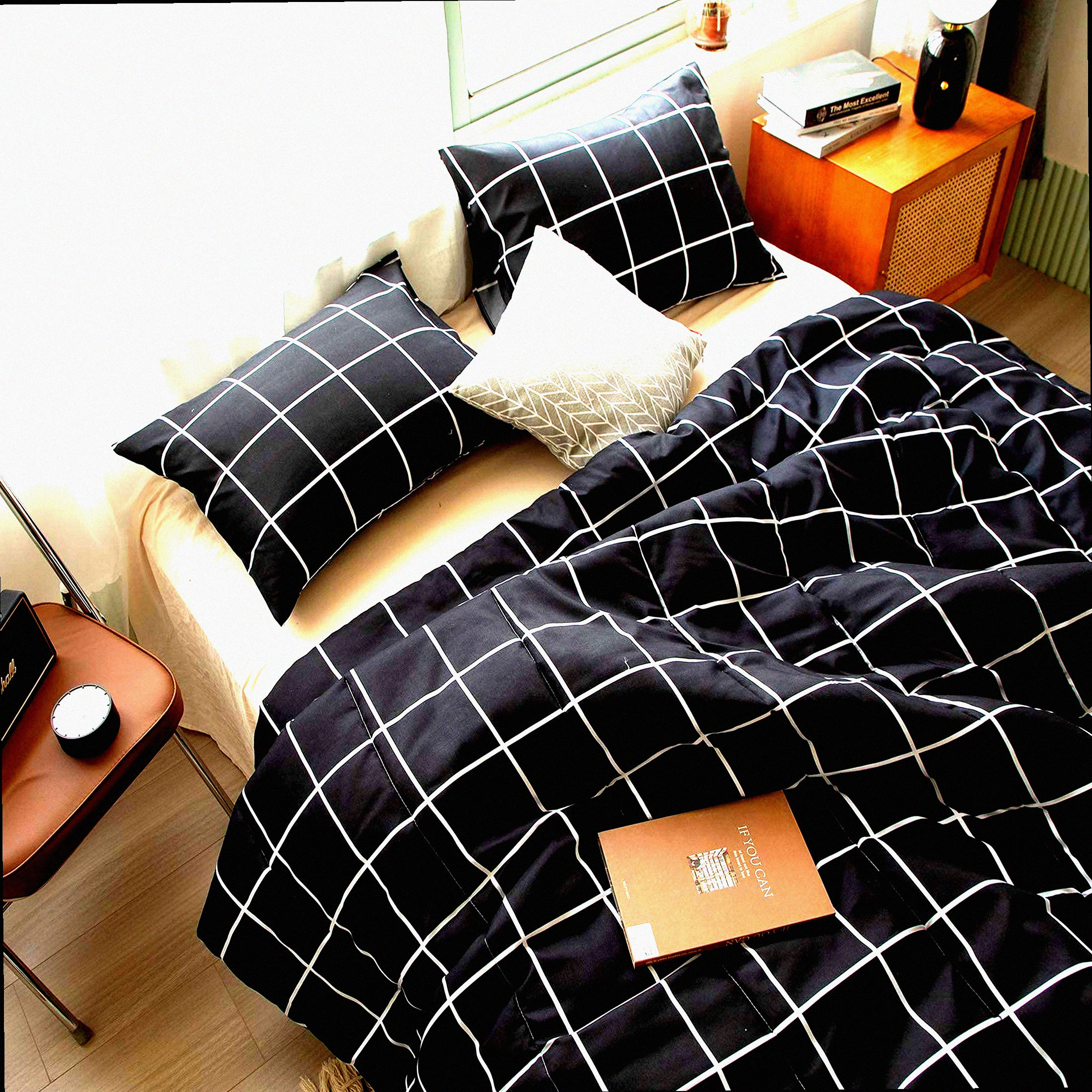 East Urban Home Grid Comforter Set - Black & White Checkered Queen ...
