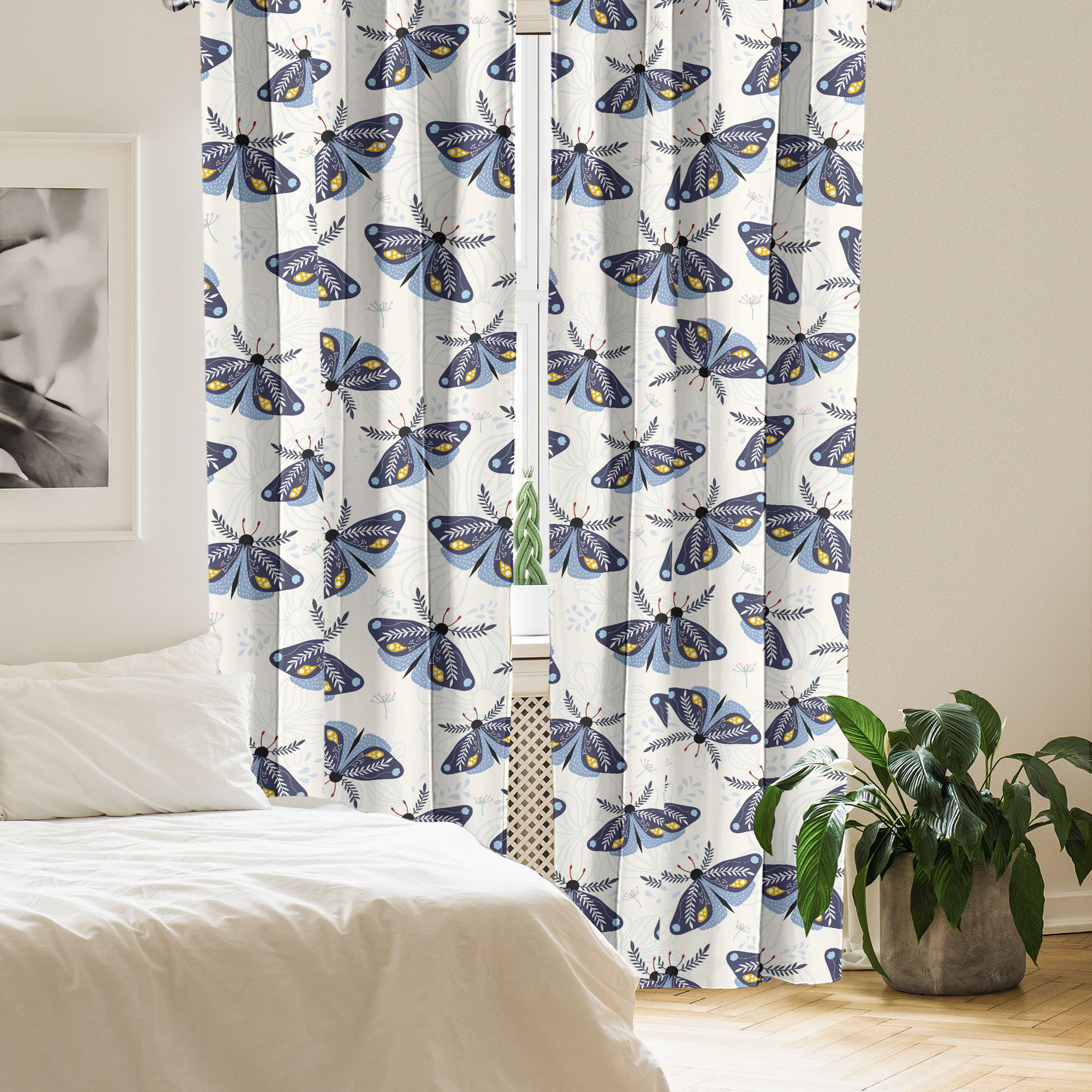 East Urban Home Moth Drawing Curtains Jungle Animal Wingy Pair of Dark ...