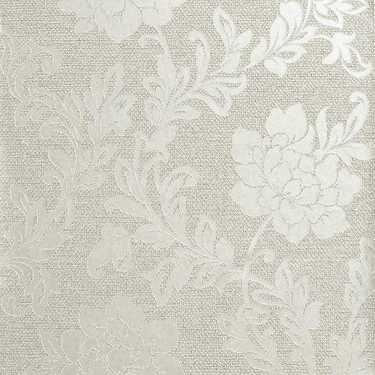 Rosdorf Park Neutral Cream Floral Trail Metallic Embossed Textured ...