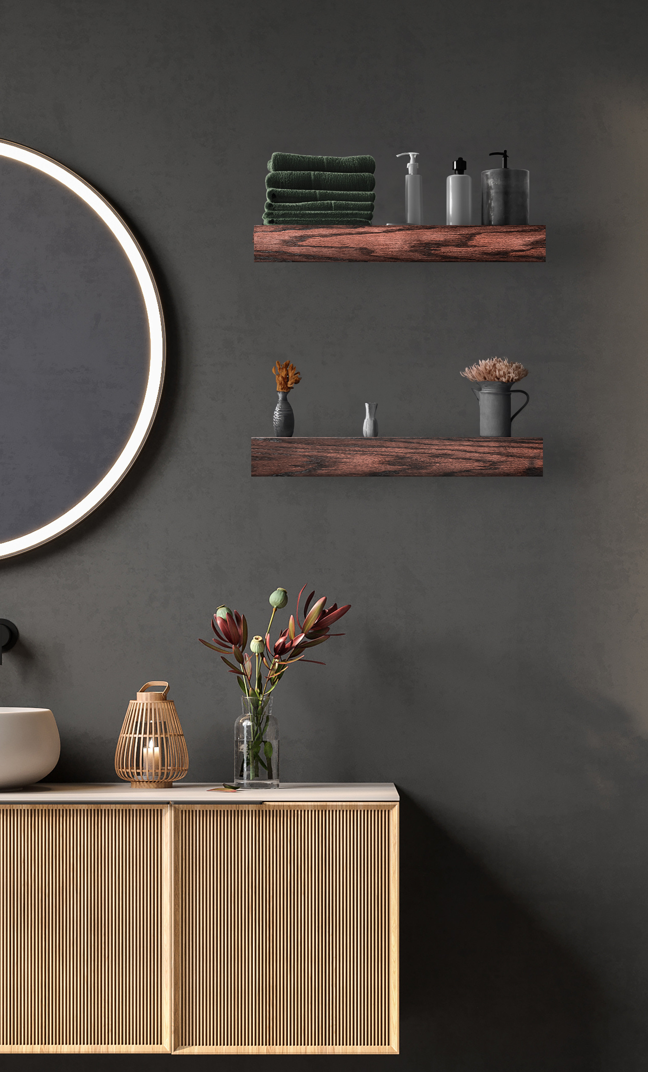 Rayne Mirrors Emerald Lee 2 Piece Oak Solid Wood Floating Shelf | Wayfair