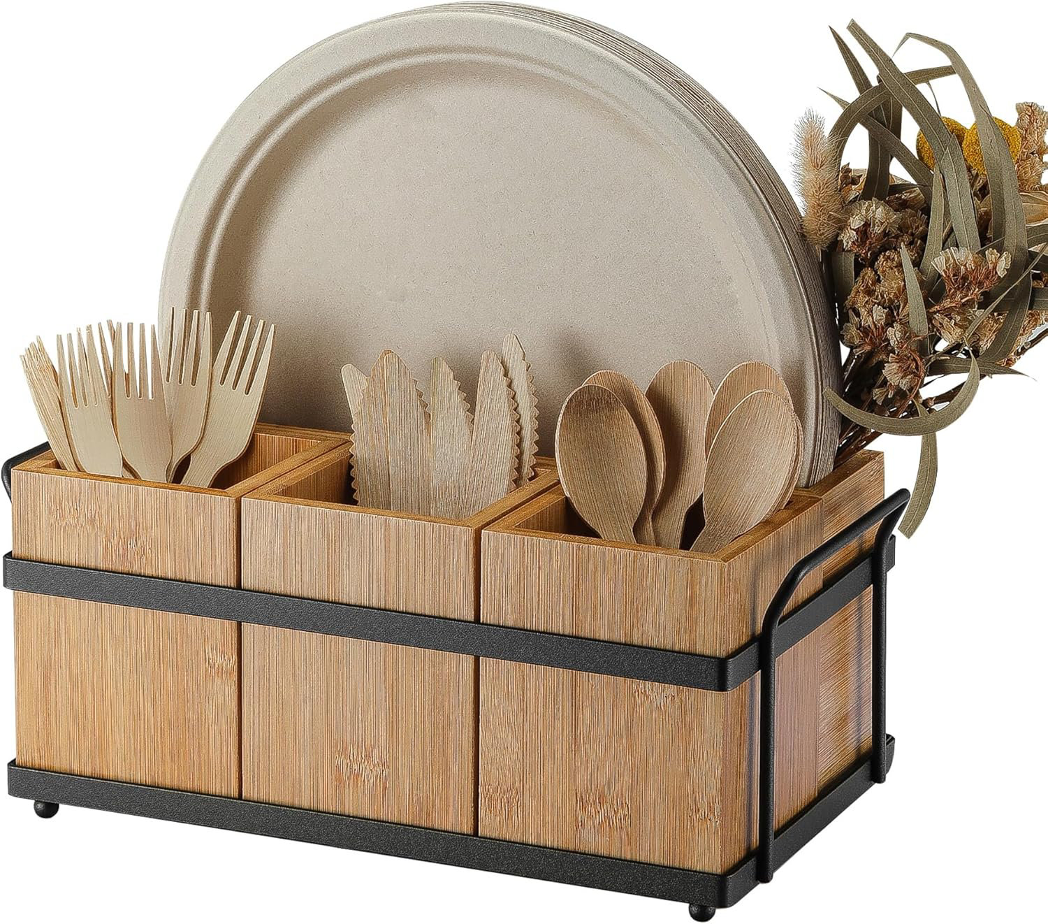 17 Stories Silverware Caddy Wood Silverware Holder Paper Plate ...