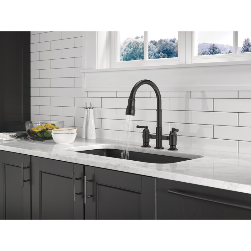 Delta Broderick Pull Down Two Handle Bridge Kitchen Faucet | Wayfair