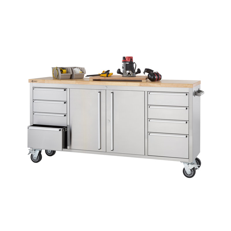 TRINITY 6 ft. W 8-Drawer Stainless-Steel Rolling Mobile Workbench w ...