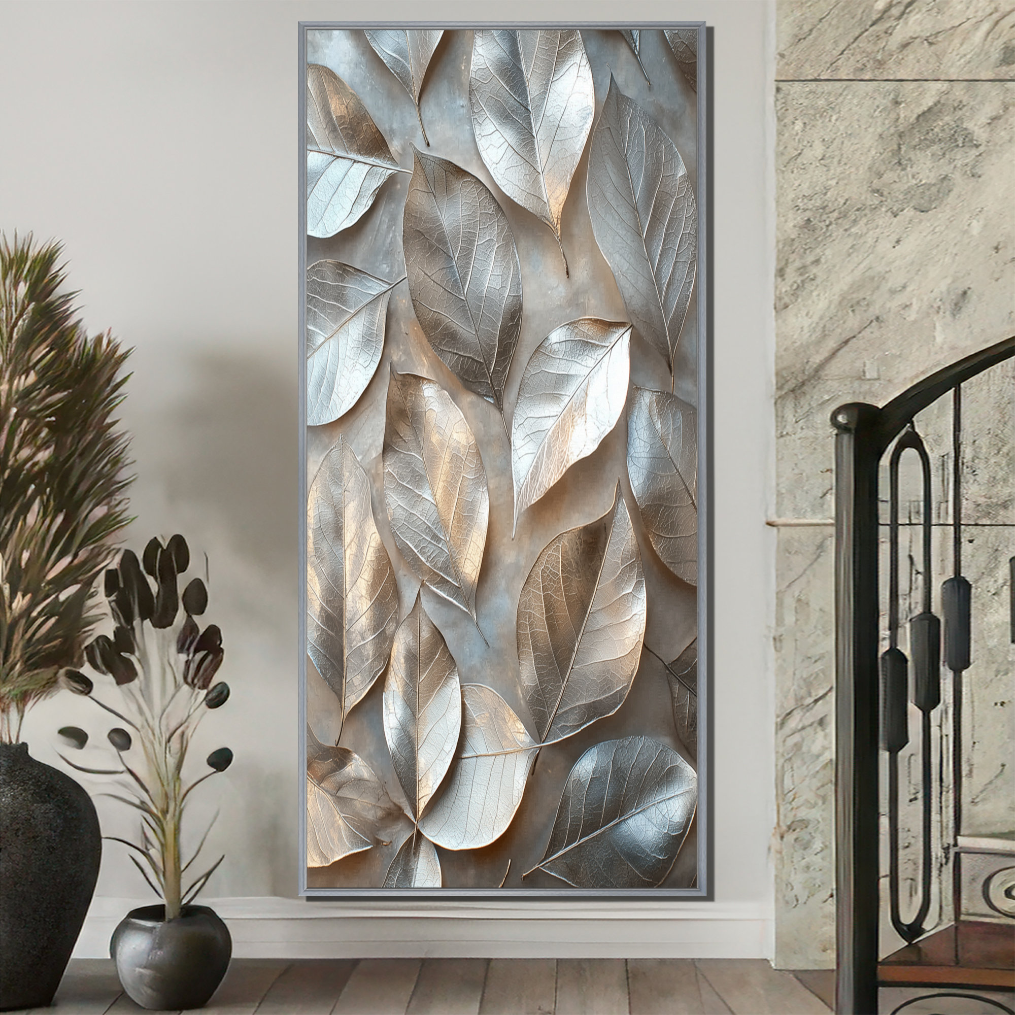 Mercer41 Copper Silver Pewter Leaves II - Leaves Framed Canvas Print ...
