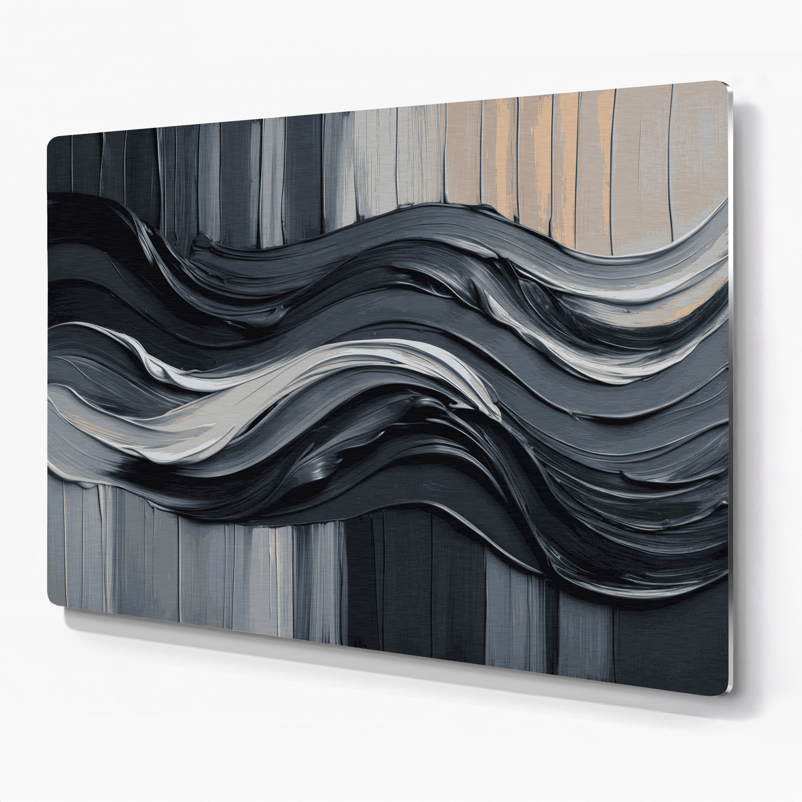 Orren Ellis Horizontal Striped Almond Black Metal Wall Art | Wayfair