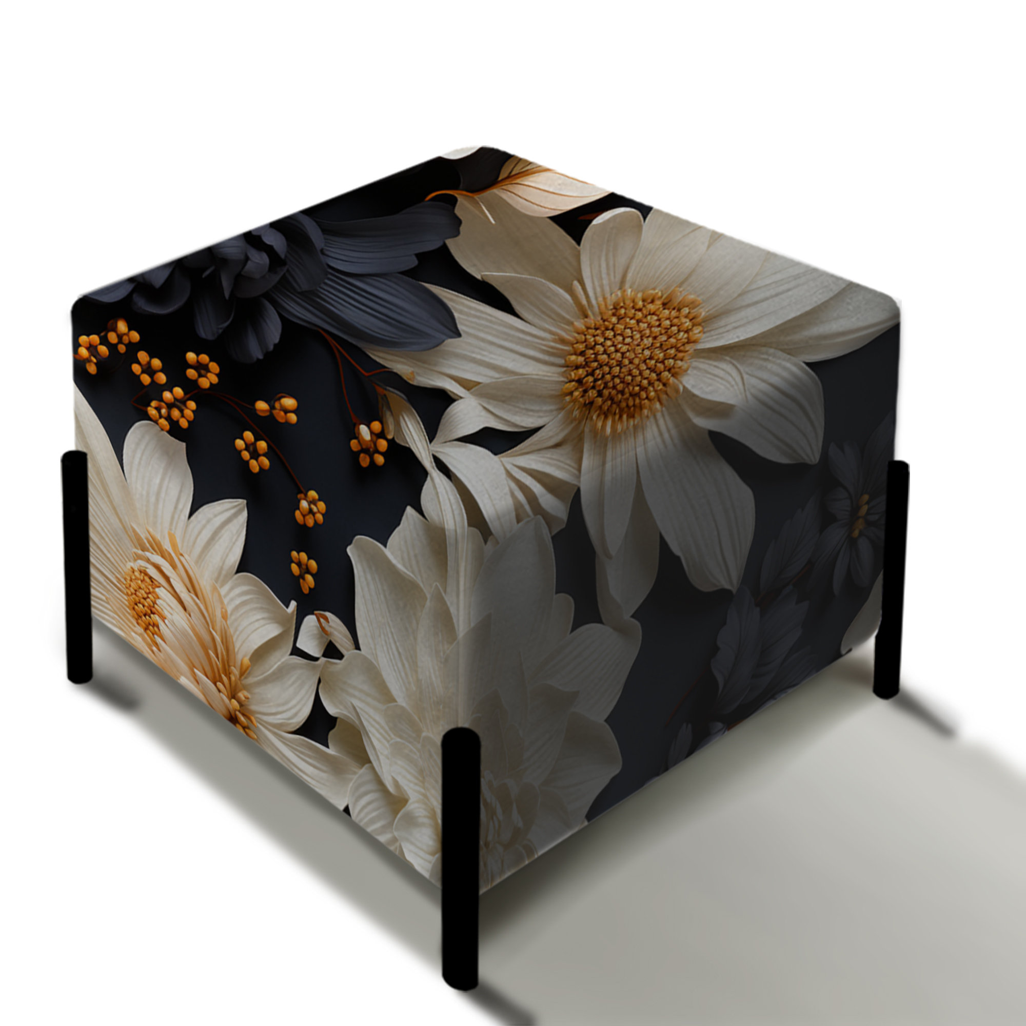 Design Art White Dahlia Cottage Collage - Floral Square Ottoman | Wayfair
