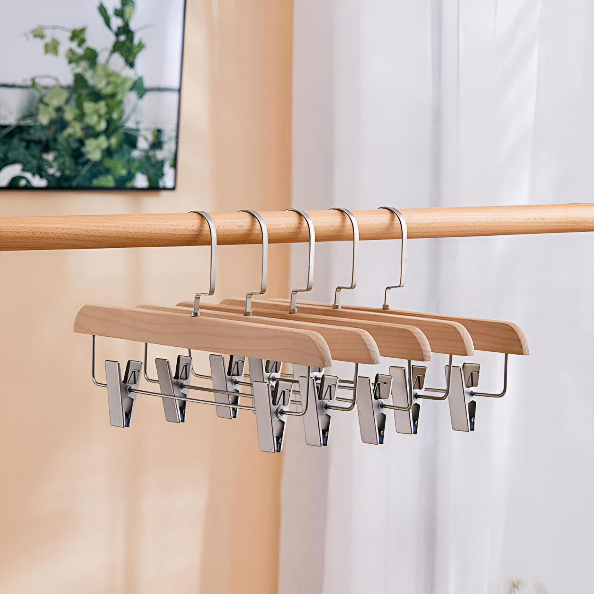 Rebrilliant Solid Wood Pant Hangers With Secure-Grip Clips - No-Crease ...