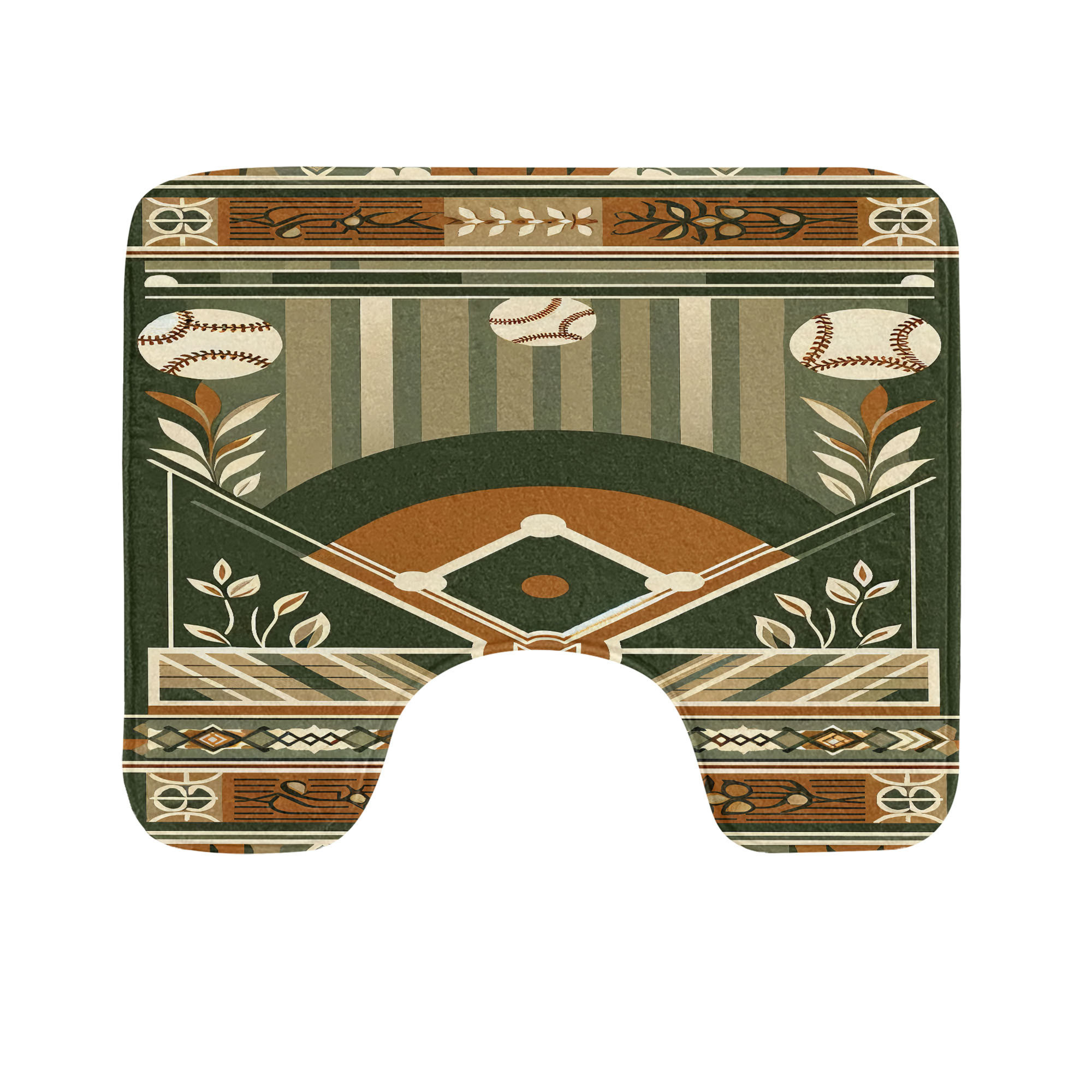 Dakota Fields Baseball Toilet Mat U-Shape Bathroom Rug 20" Olive Green ...