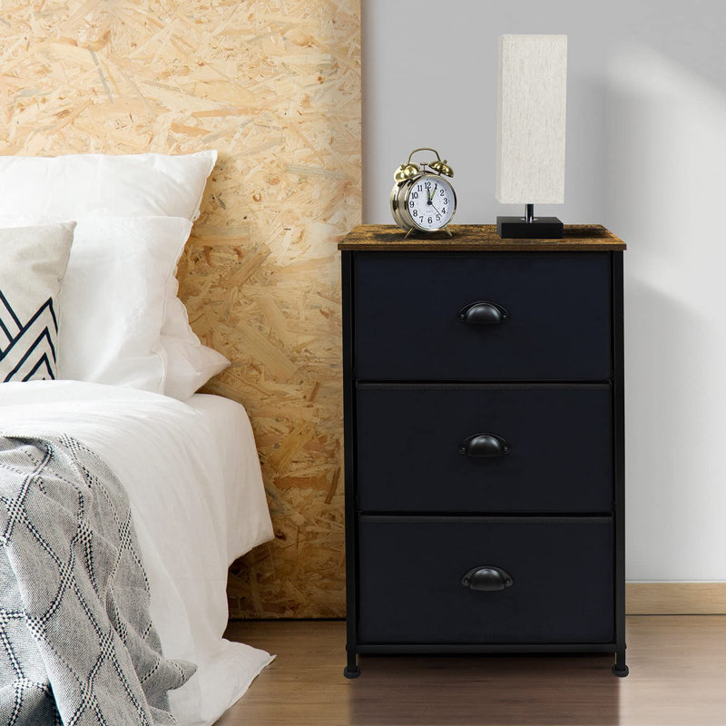 Sorbus 3 Drawers Nightstand with Steel Frame and Wood Top in Black with ...