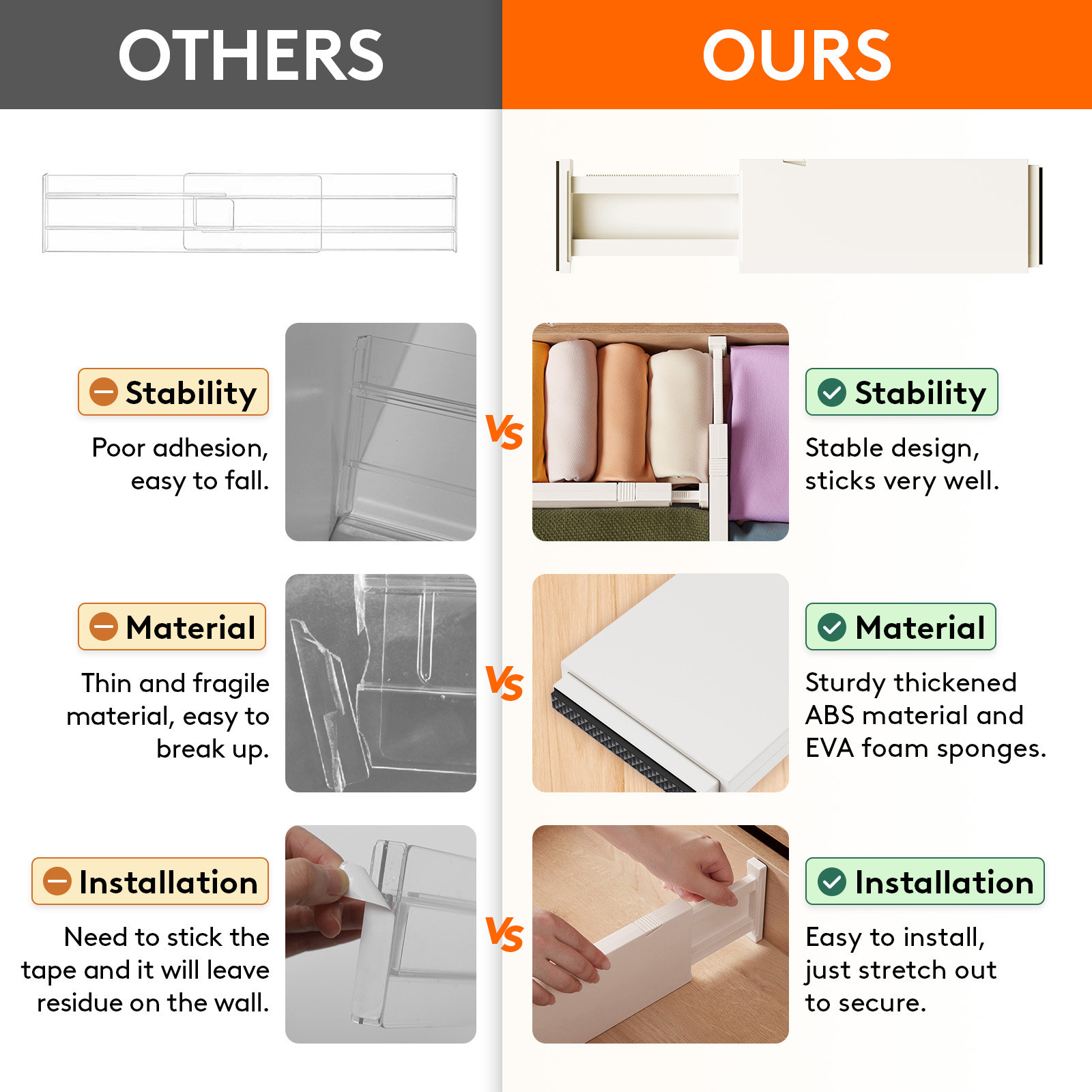 Rebrilliant 5 Pack Drawer Dividers 4" High, 11-17" Adjustable Dresser ...