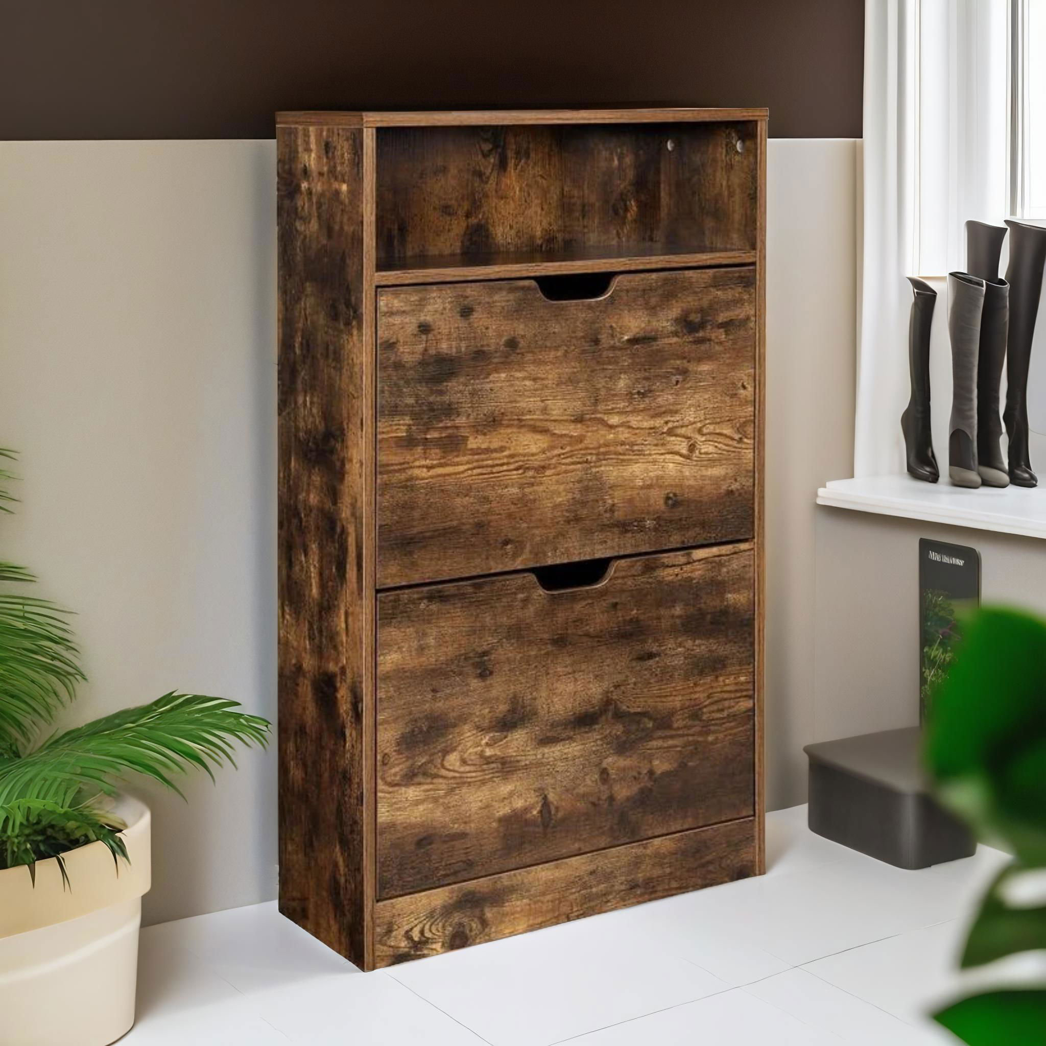 Rafaelo Mobilia 2 Drawer Shoe Storage Cabinet With Shelf Rustic ...