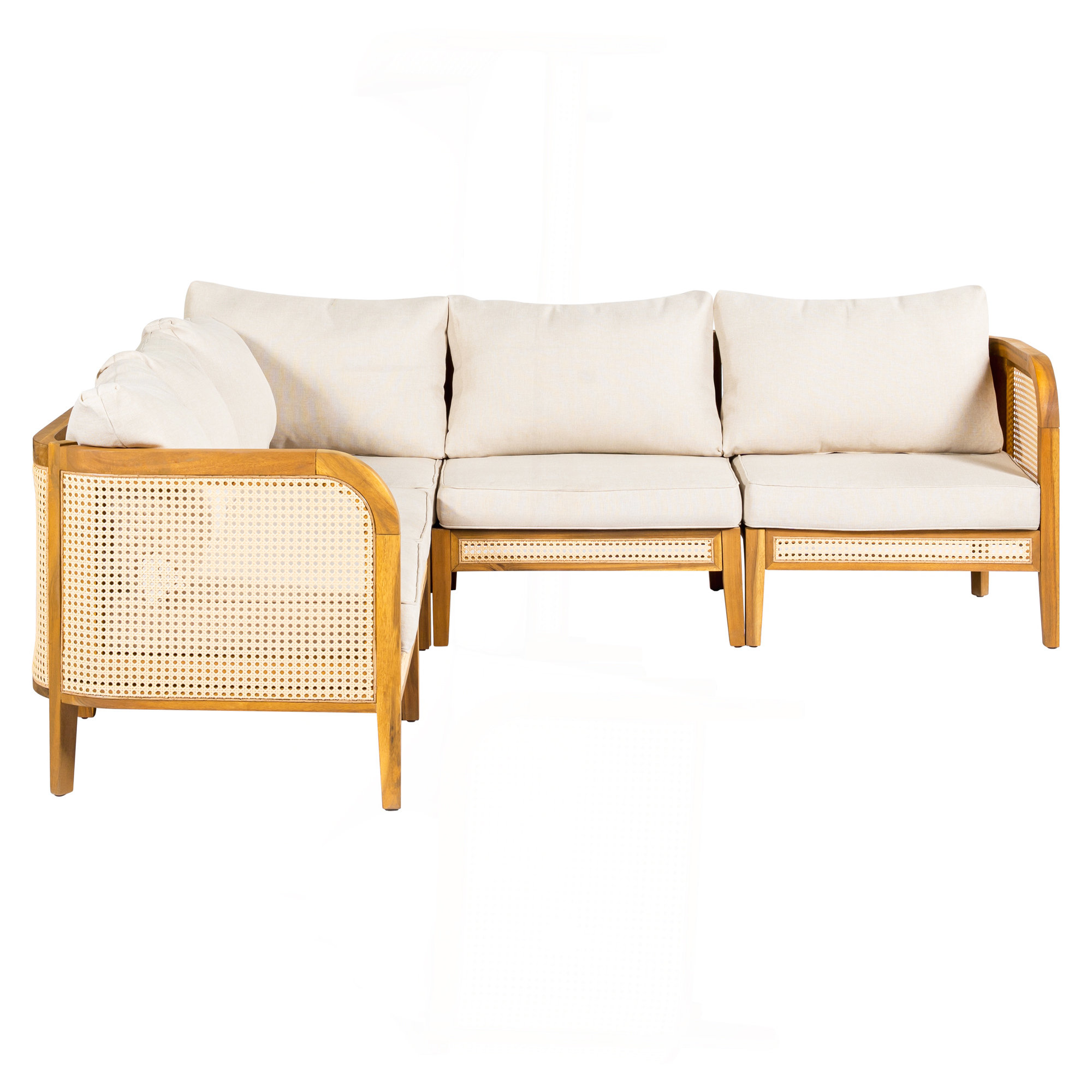 East Urban Home Kirkby Outdoor 5 Seater V-Shaped Acacia Wood Sofa | Wayfair