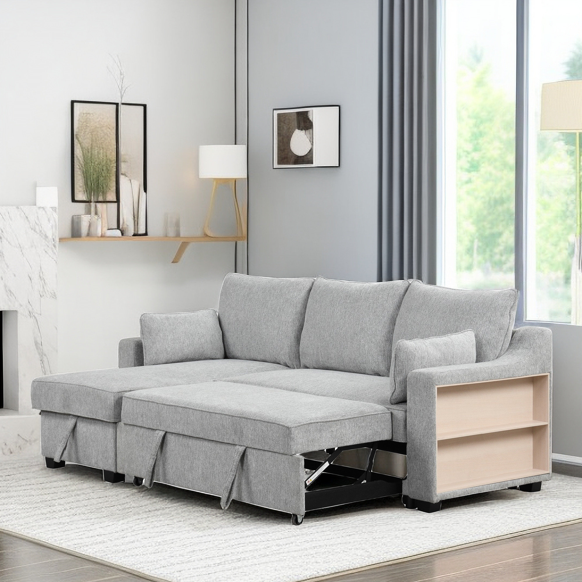 Latitude Run® Jeko L-shaped Sleeper Sofa With Storage Chaise, Storage ...