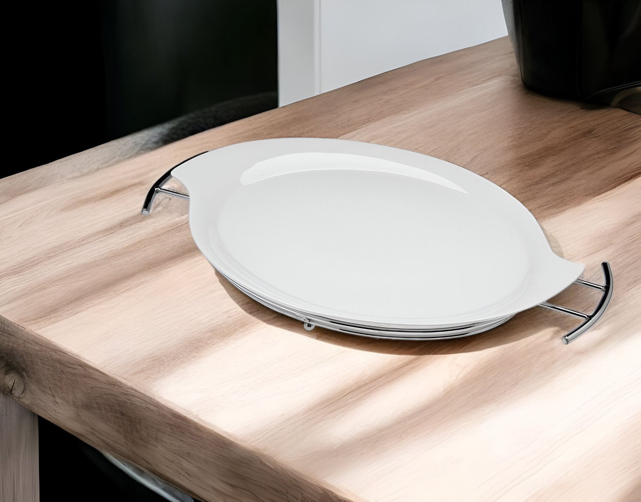 HomeRoots 17" White Oval Porcelain China Serving Tray With Handles ...