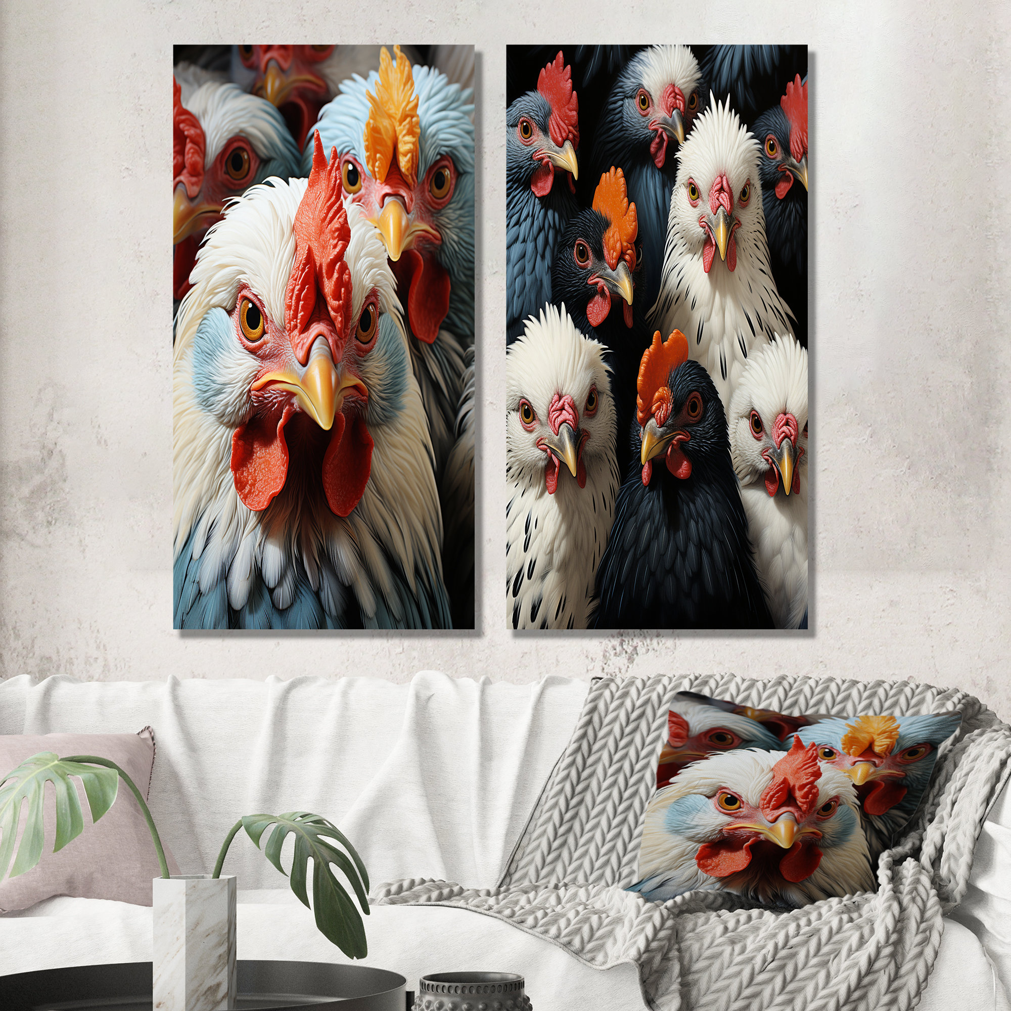 Gracie Oaks Red And White Roosters Farm Assembly I - Chicken Wall Art ...