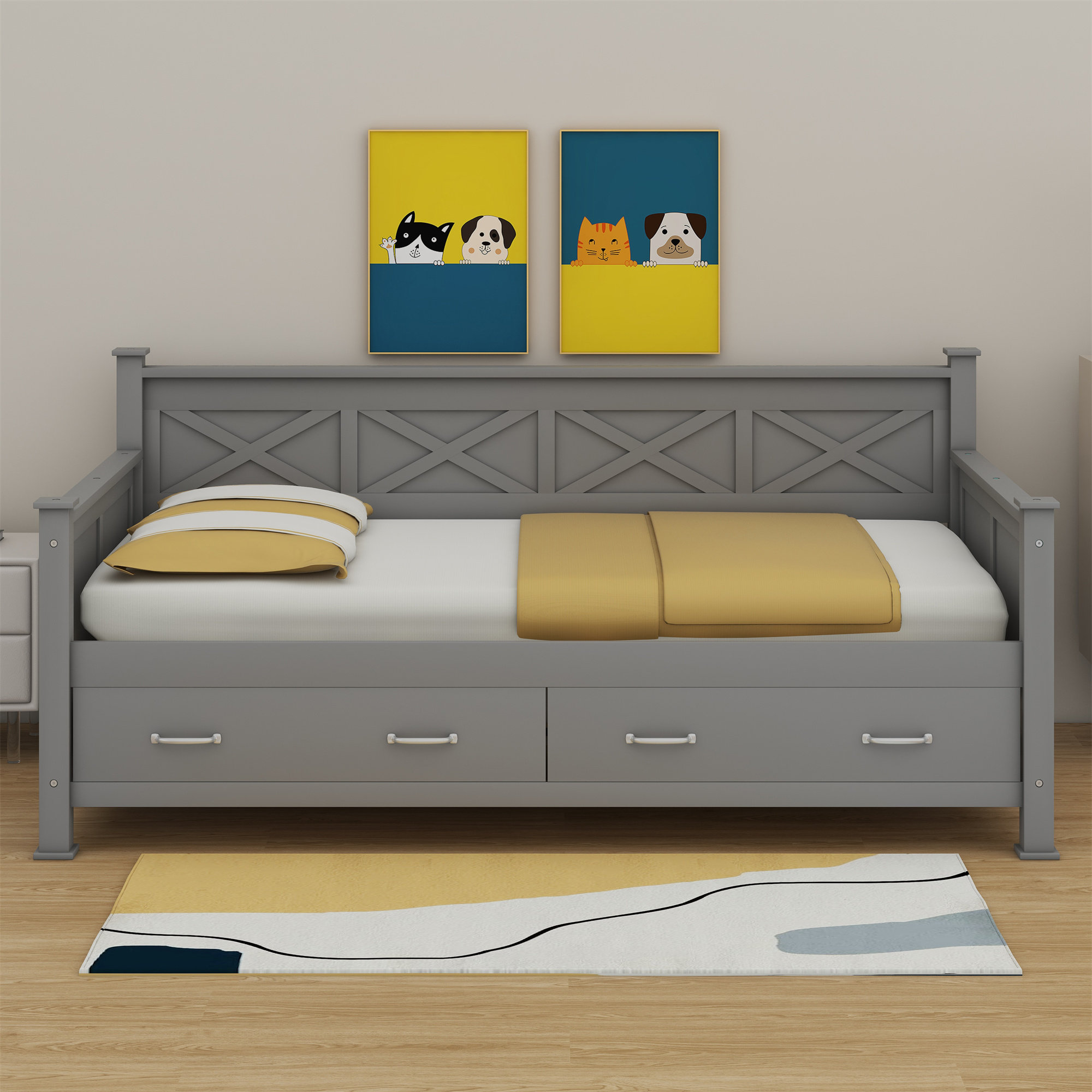 Gracie Oaks Daybed With 2 Large Drawers, X-Shaped Frame, Modern And ...