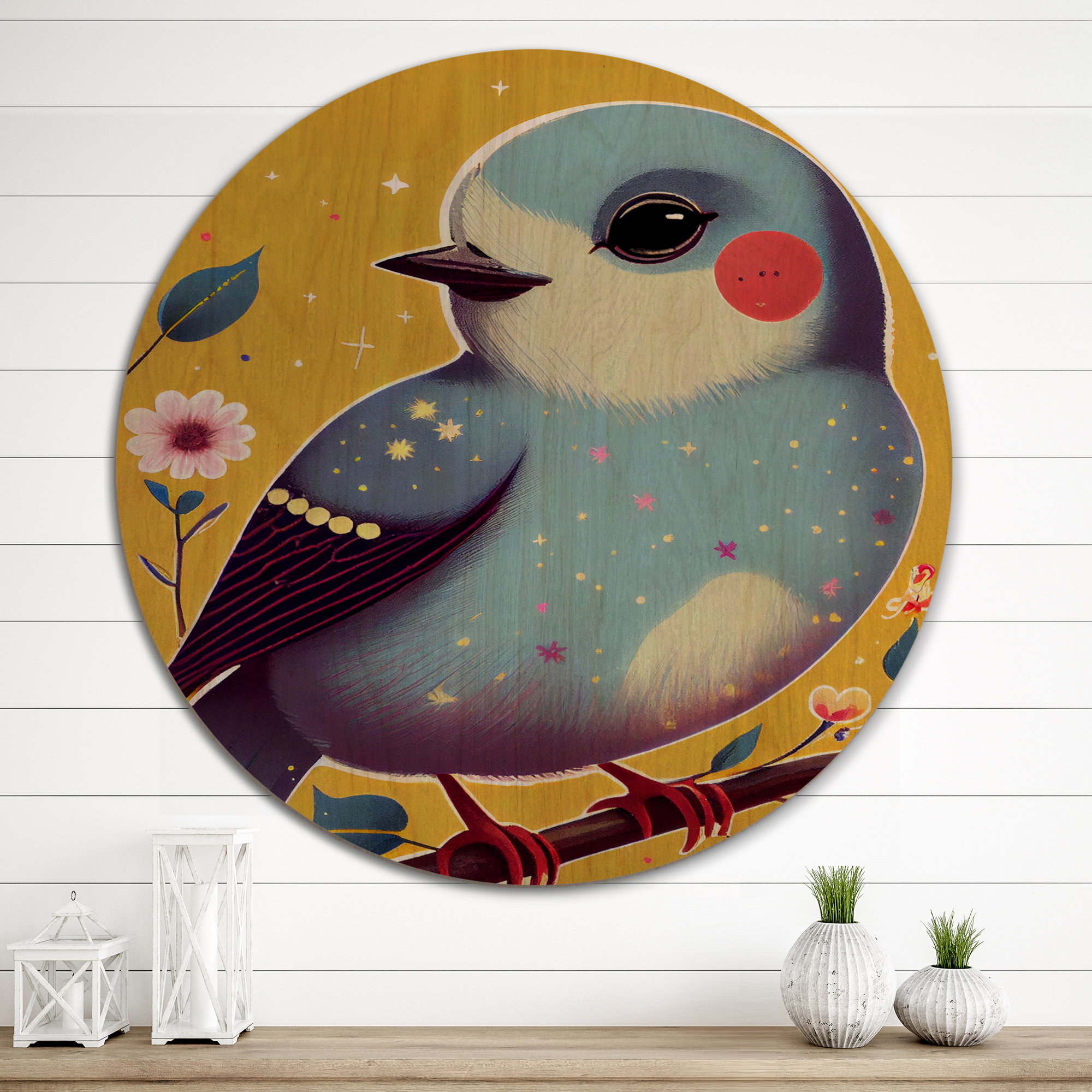 Red Barrel Studio® Cute Blue Cartoon Bird Sitting on A Branch II ...