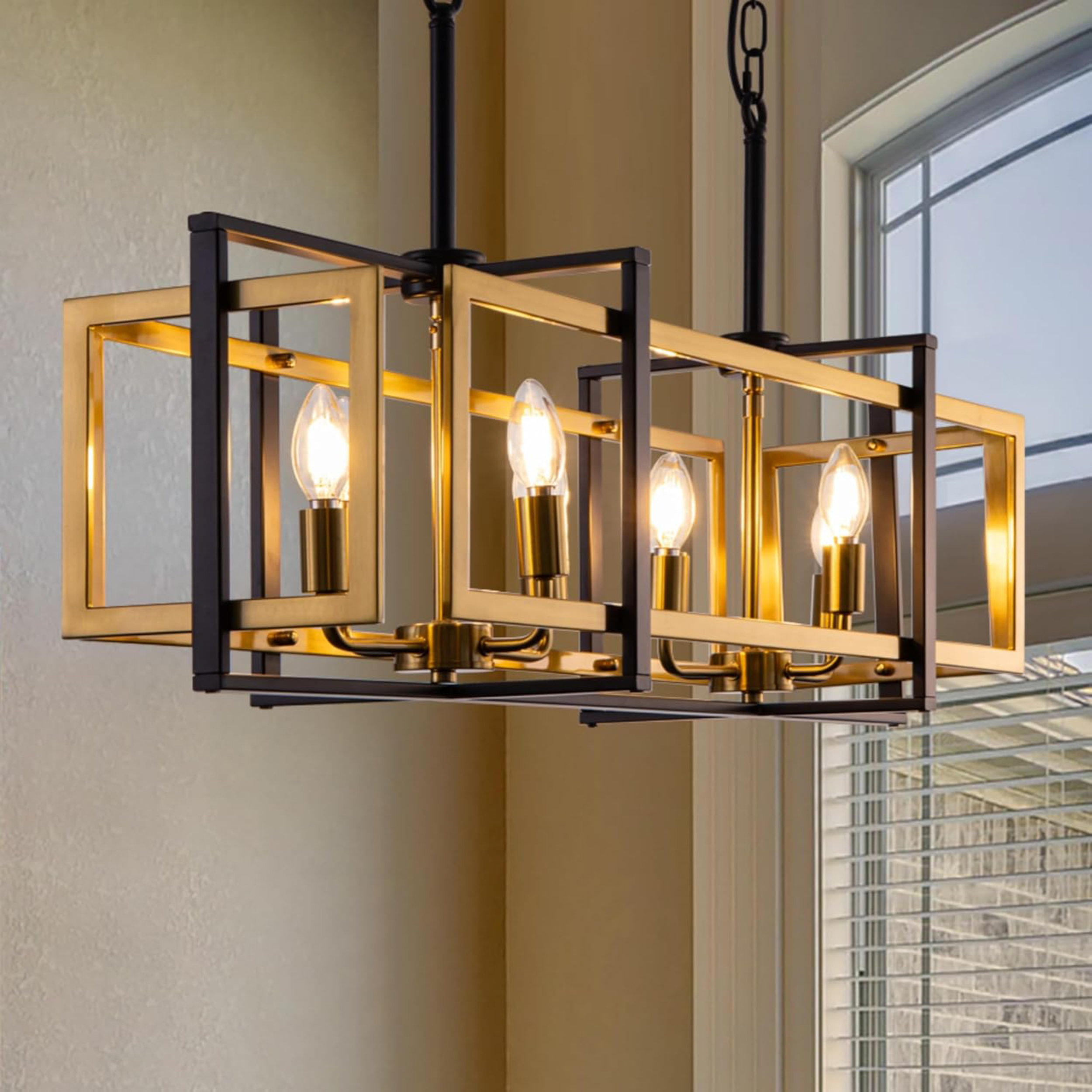 Mercer41 8-Light Kitchen Island Lighting Black And Gold Rectangular ...
