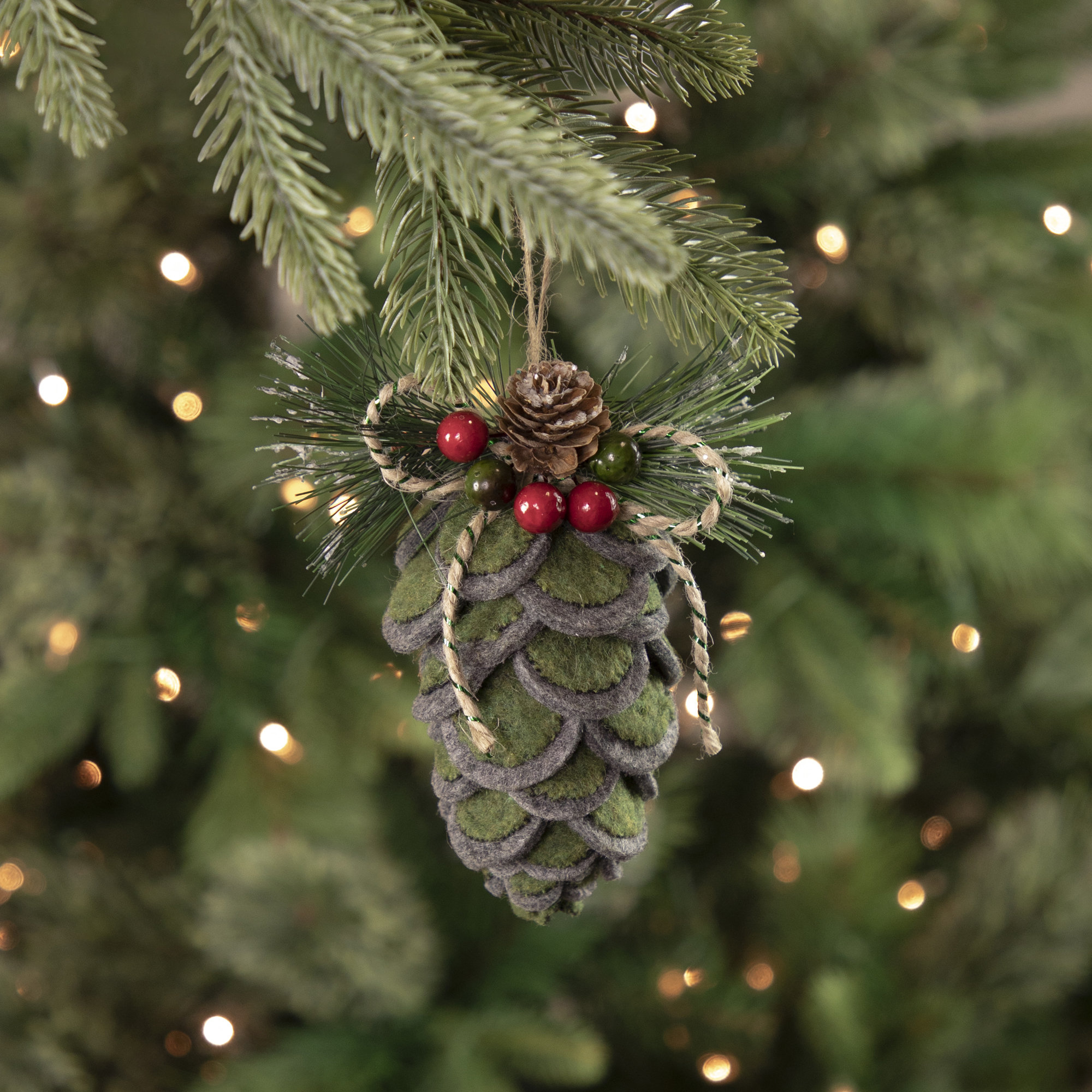 Northlight Seasonal 6" Green Felt Pine Cone with Berries Christmas ...