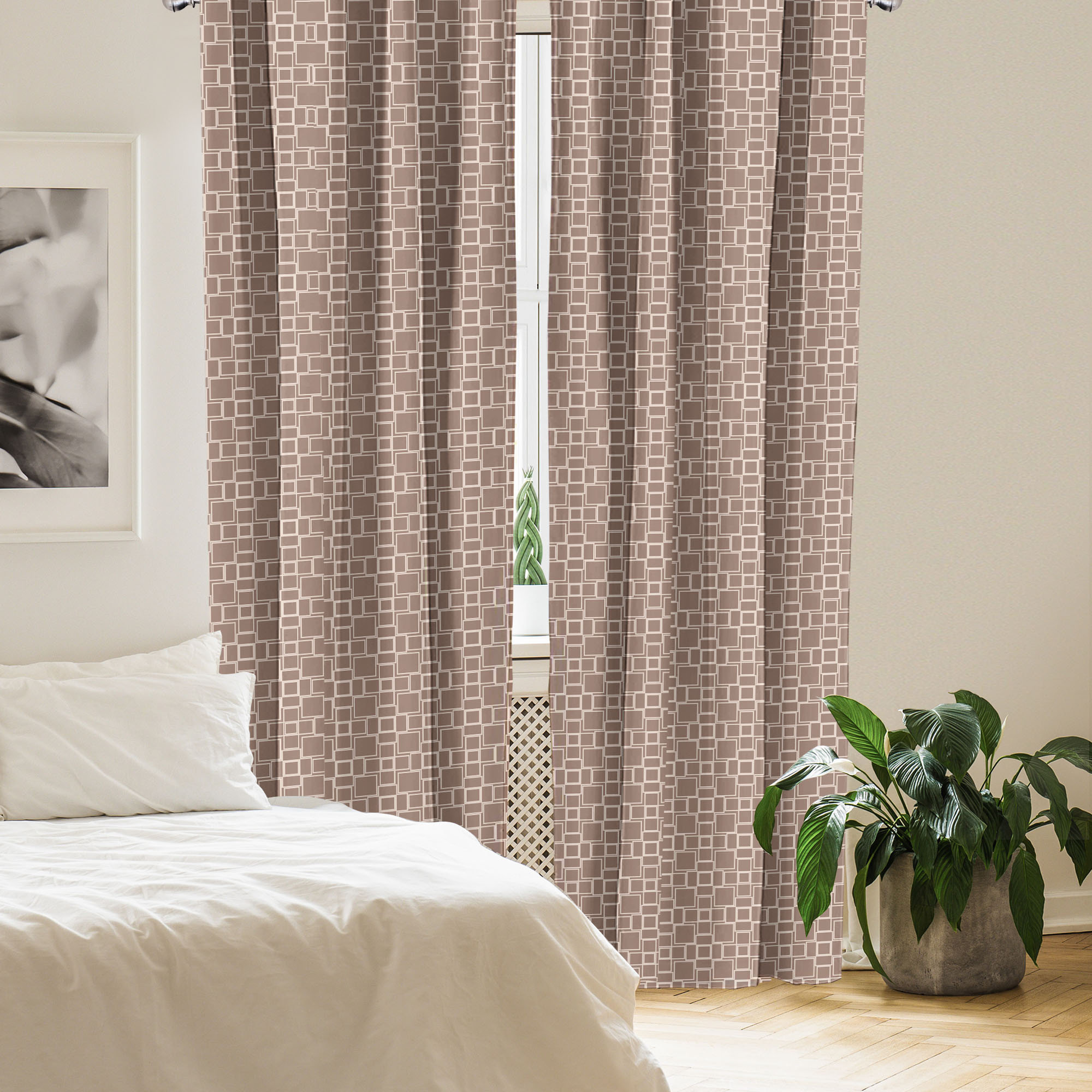East Urban Home Geometric 4-Panel Curtains, Overlapping Squares Art ...