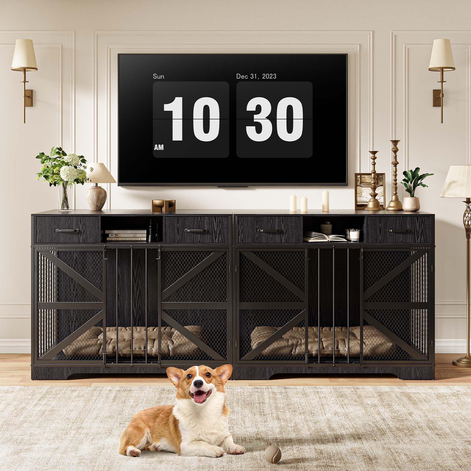 Tucker Murphy Pet™ 44" Dog Crate Furniture with Drawers, Wooden Dog ...