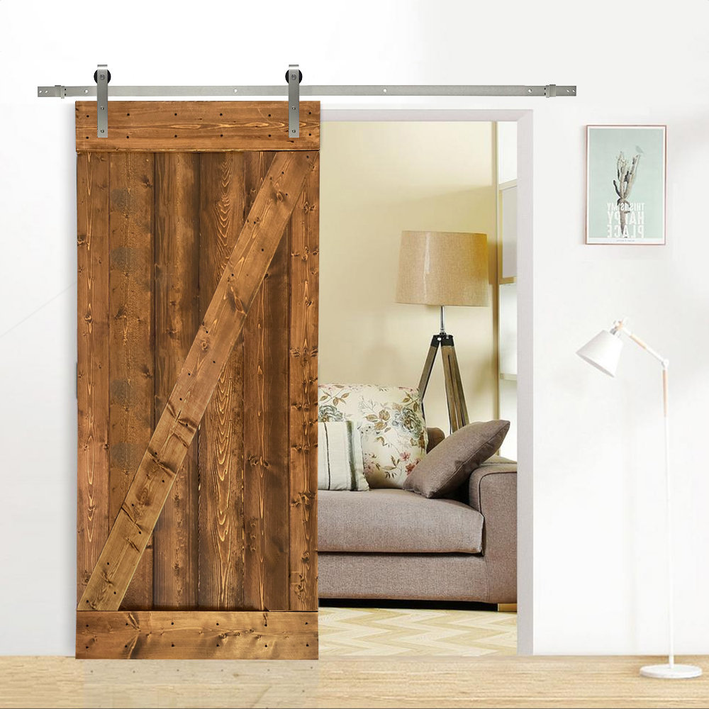 Calhome Panelled Wood Stained Z Series Pre Assembled Barn Door With ...