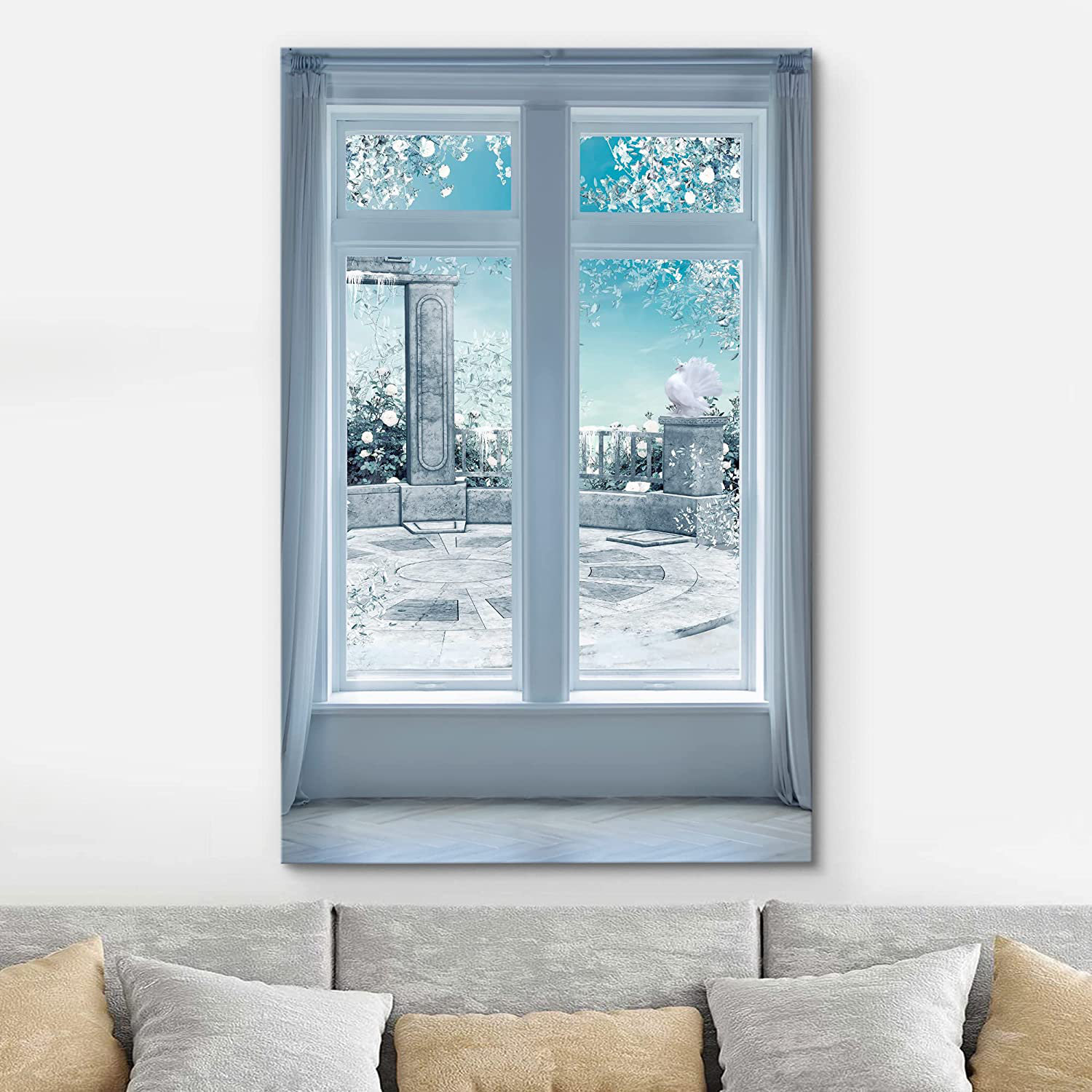IDEA4WALL Wi Nature Scene " Window View Winter Snow Rose Garden Bird ...