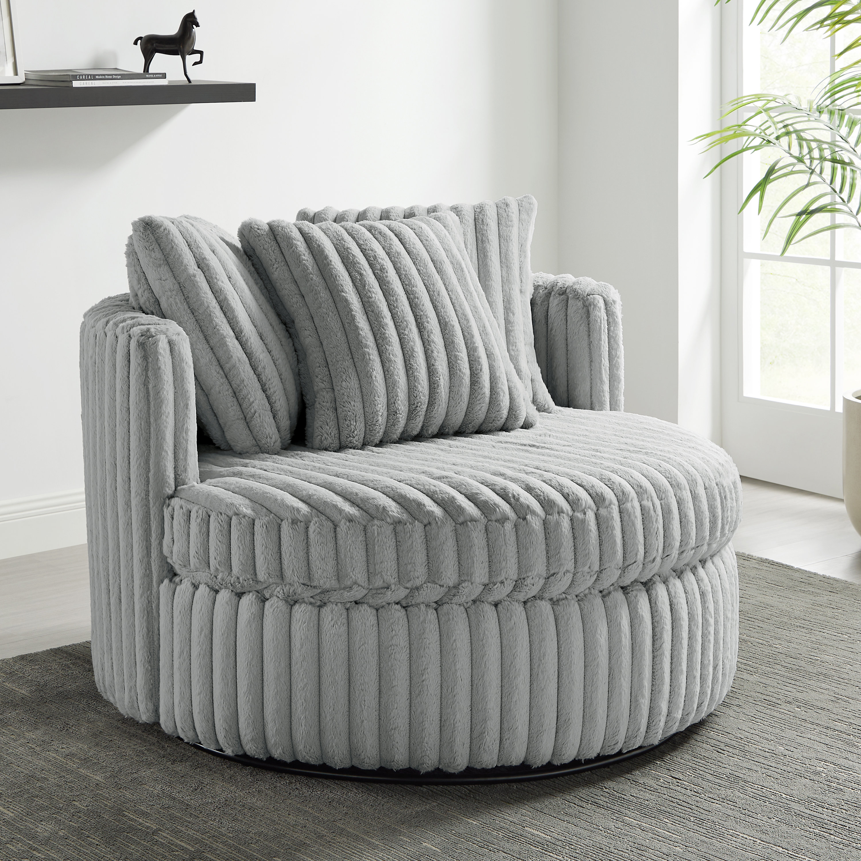 Everly Quinn Marbihan Ultra Plush Wide Cord-Like Oversized Swivel ...
