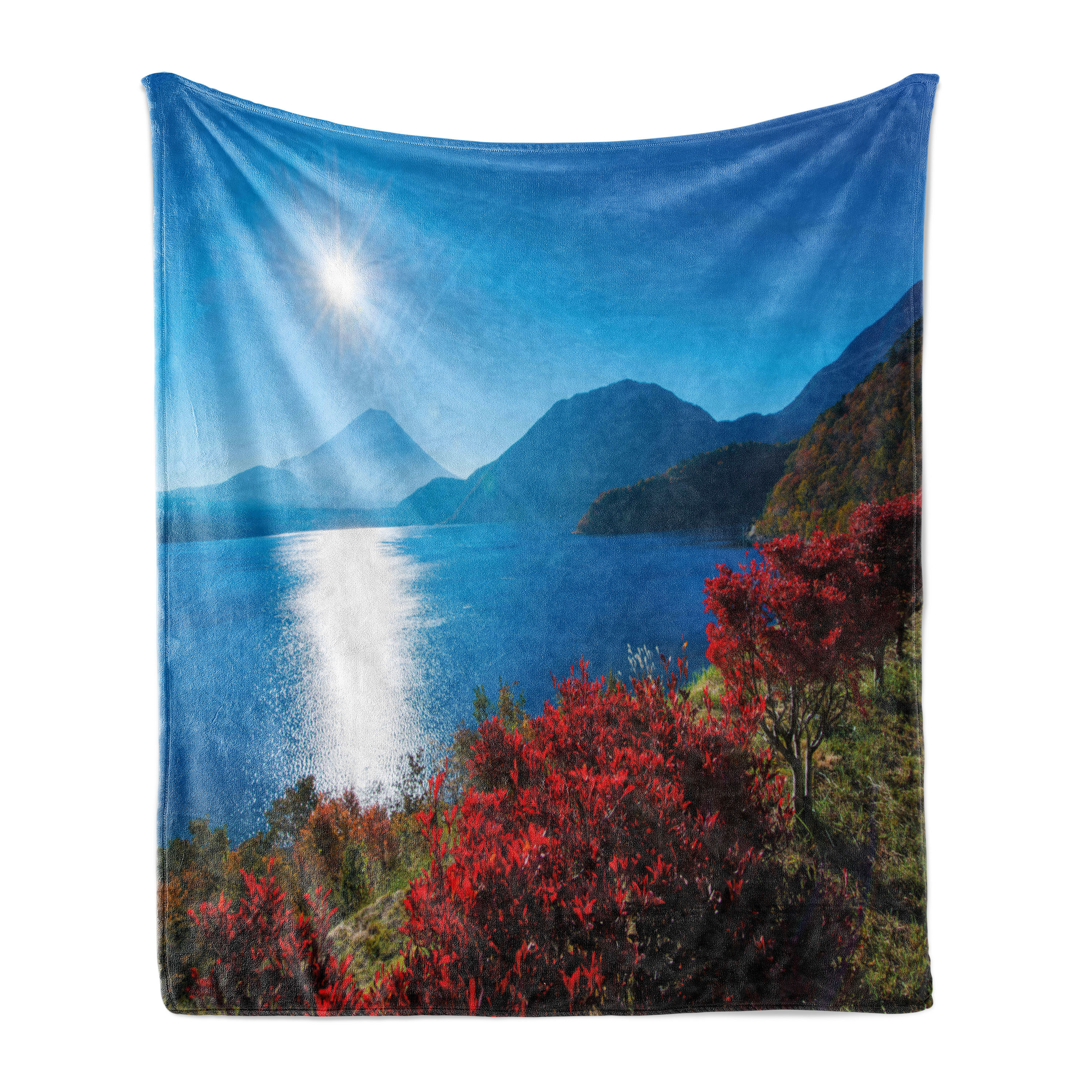 Ambesonne Landscape Fleece Throw Blanket Sunny Autumn Mountain Blue and ...