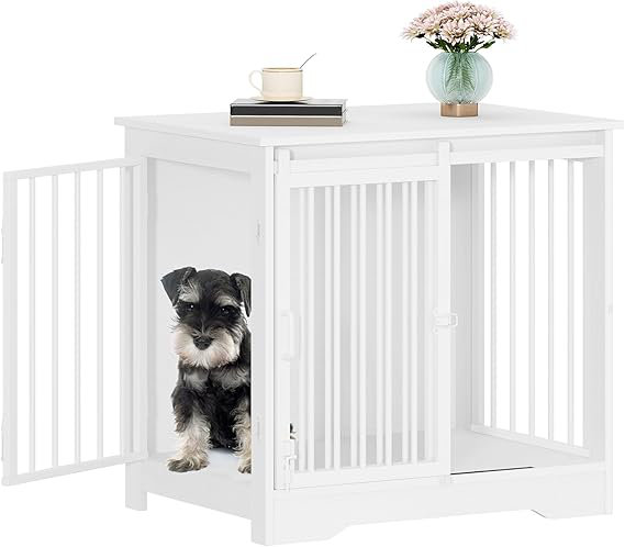 Lily Manor Dog Crate Furniture, 69 cm Double Door Wooden Dog Crate with ...