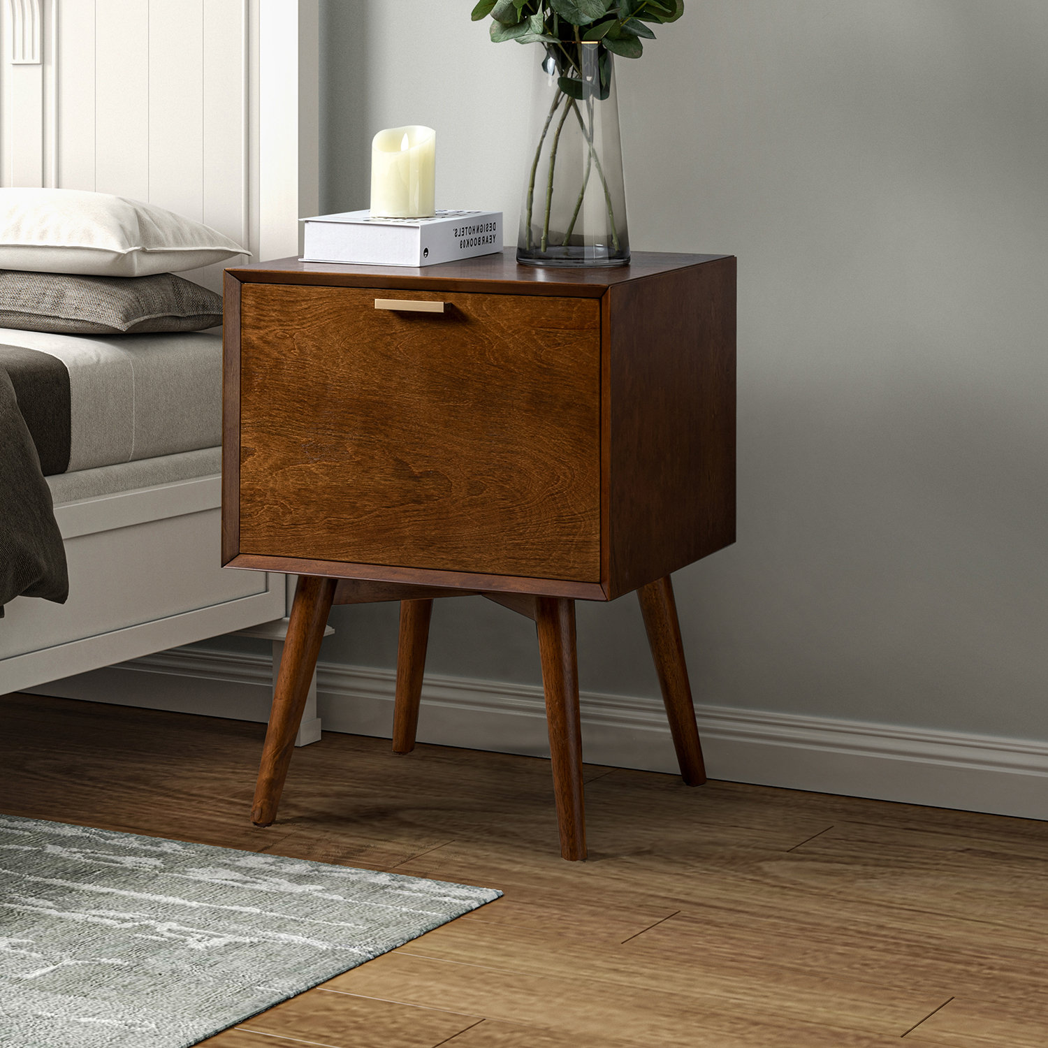 Wade Logan Boneva Mid-century Modern 2-Nightstand Hidden Drawerand with ...