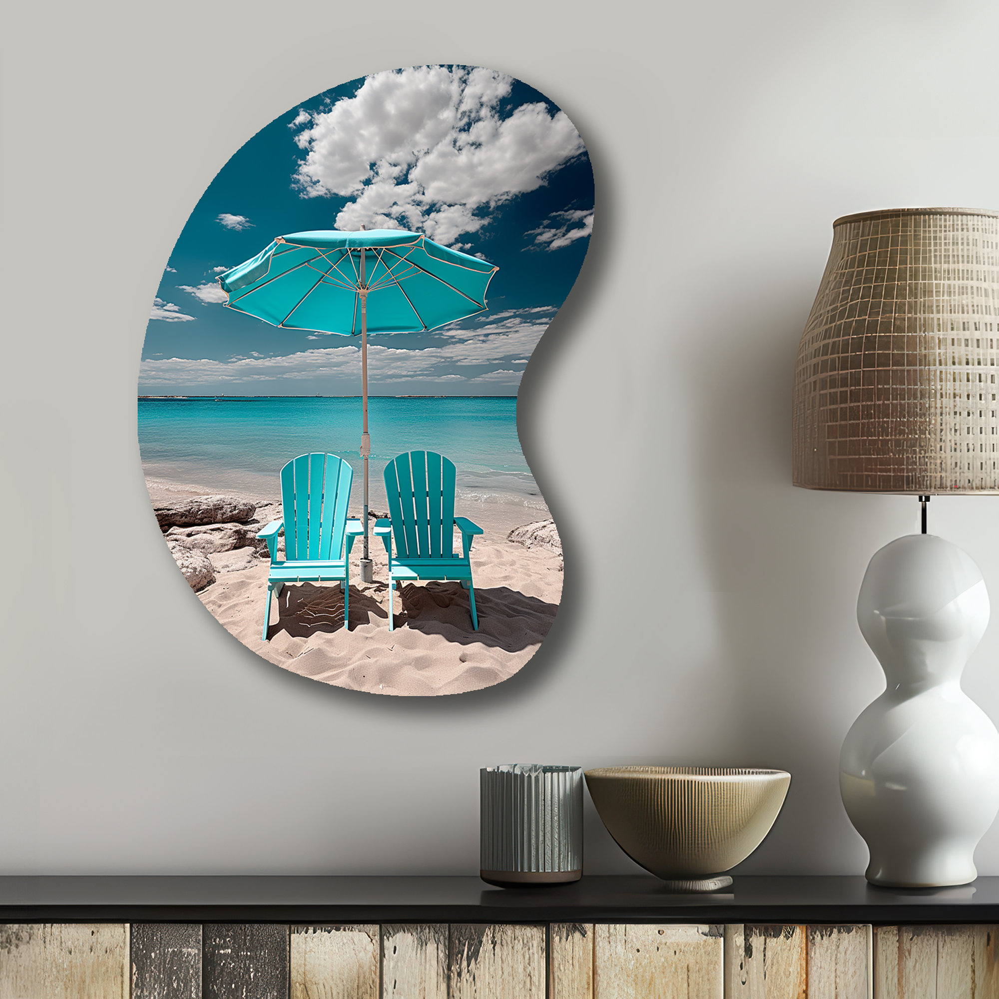 Design Art Beach Sandy Escape Chairs - Asymmetrical Coastal Beach Metal Wall Decor, Irregular ...