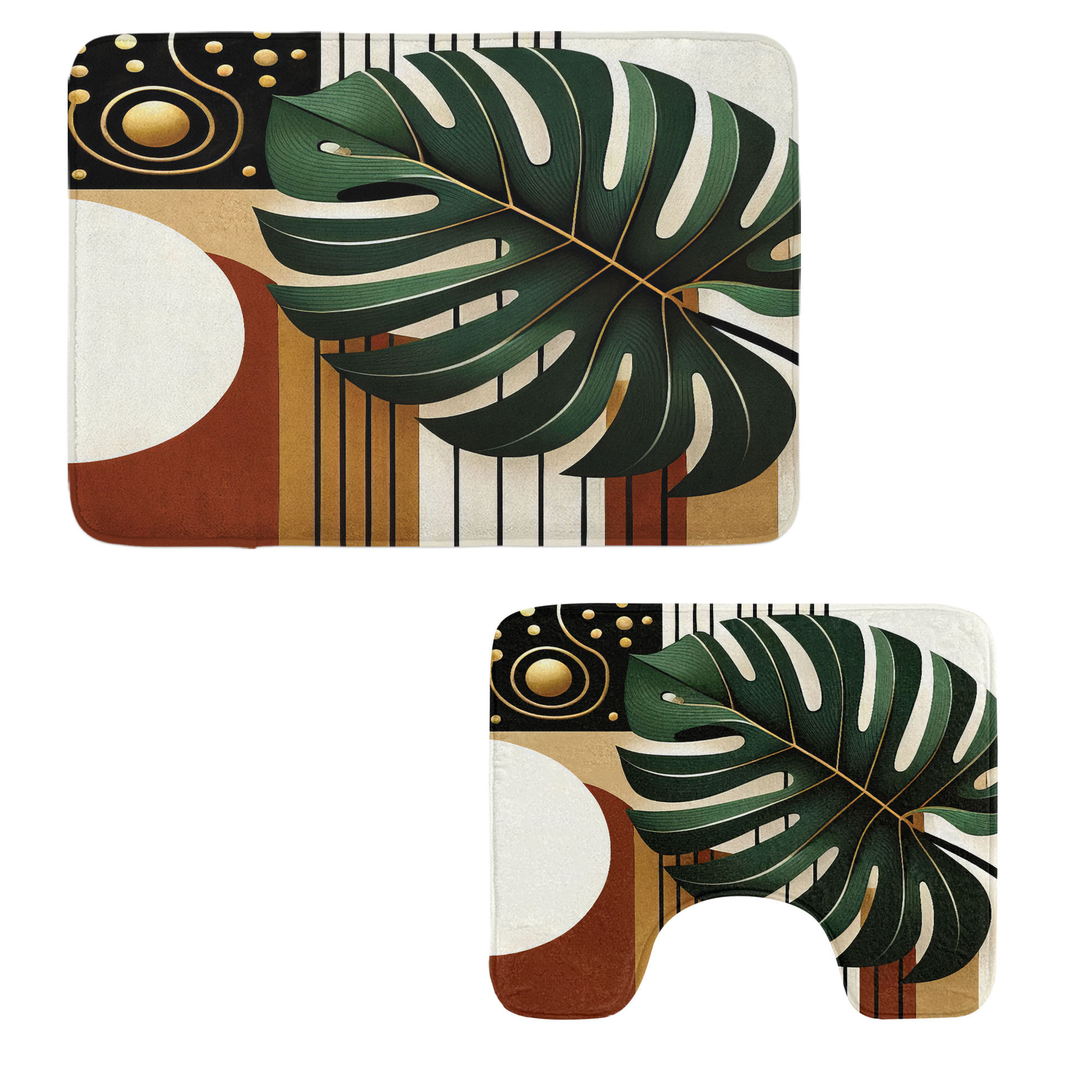 East Urban Home Monstera Bathroom Rug Set 2 Pieces Rectangle & Contour ...