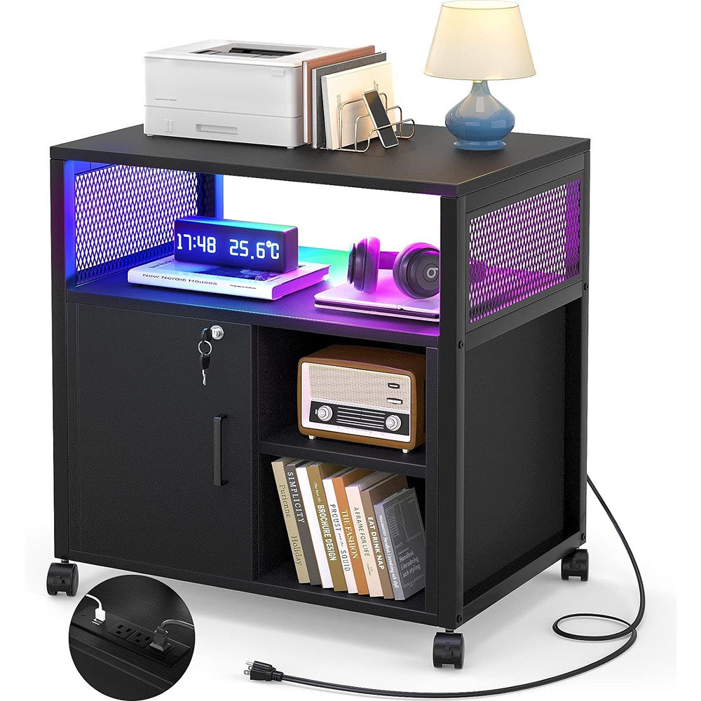 Ivy Bronx File Cabinet With LED Lights, Lateral Filing Cabinet With ...
