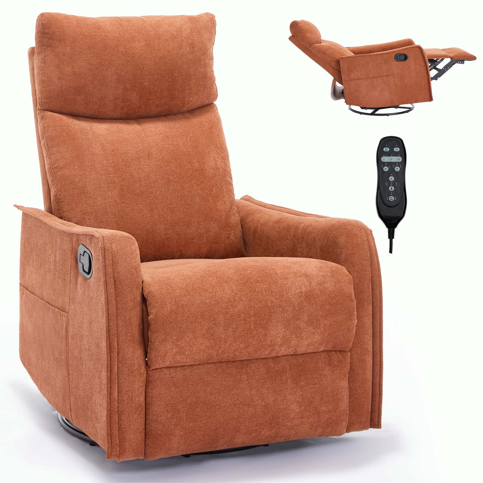 Latitude Run® Heat Massage Manual Recliner Chair with Rocker and Swivel ...