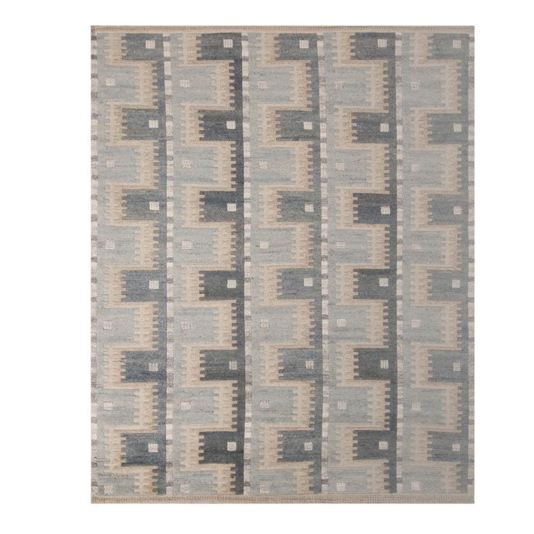 Rug & Kilim's Scandinavian-Inspired Geometric Blue And Beige Wool Pile ...