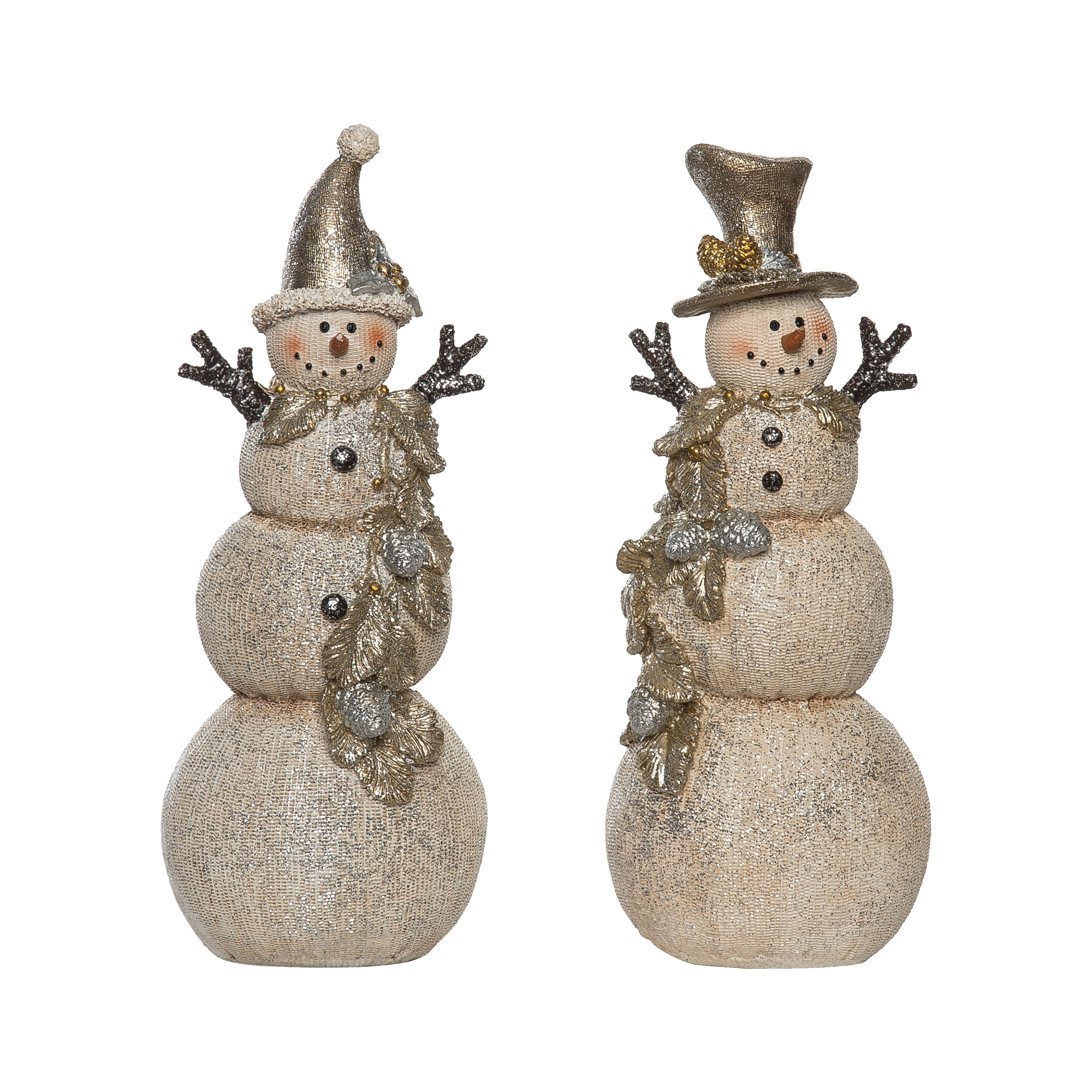 The Holiday Aisle® Resin Tall Metallic Snowman Figurine Set of 2 ...