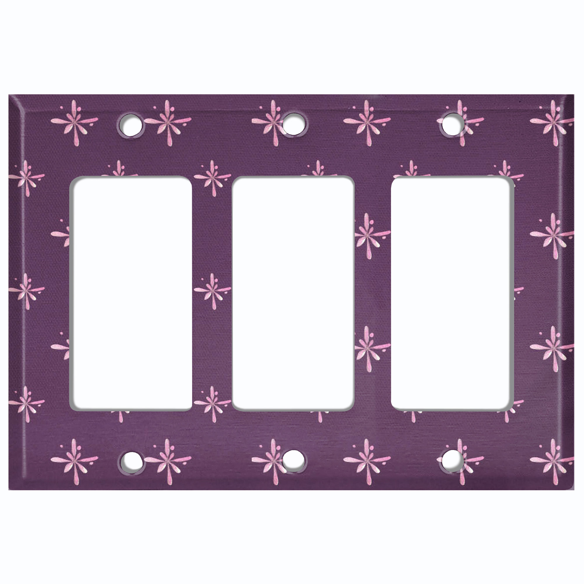 WorldAcc Pink Flowers Purple 3-Gang Rocker Wall Plate | Wayfair