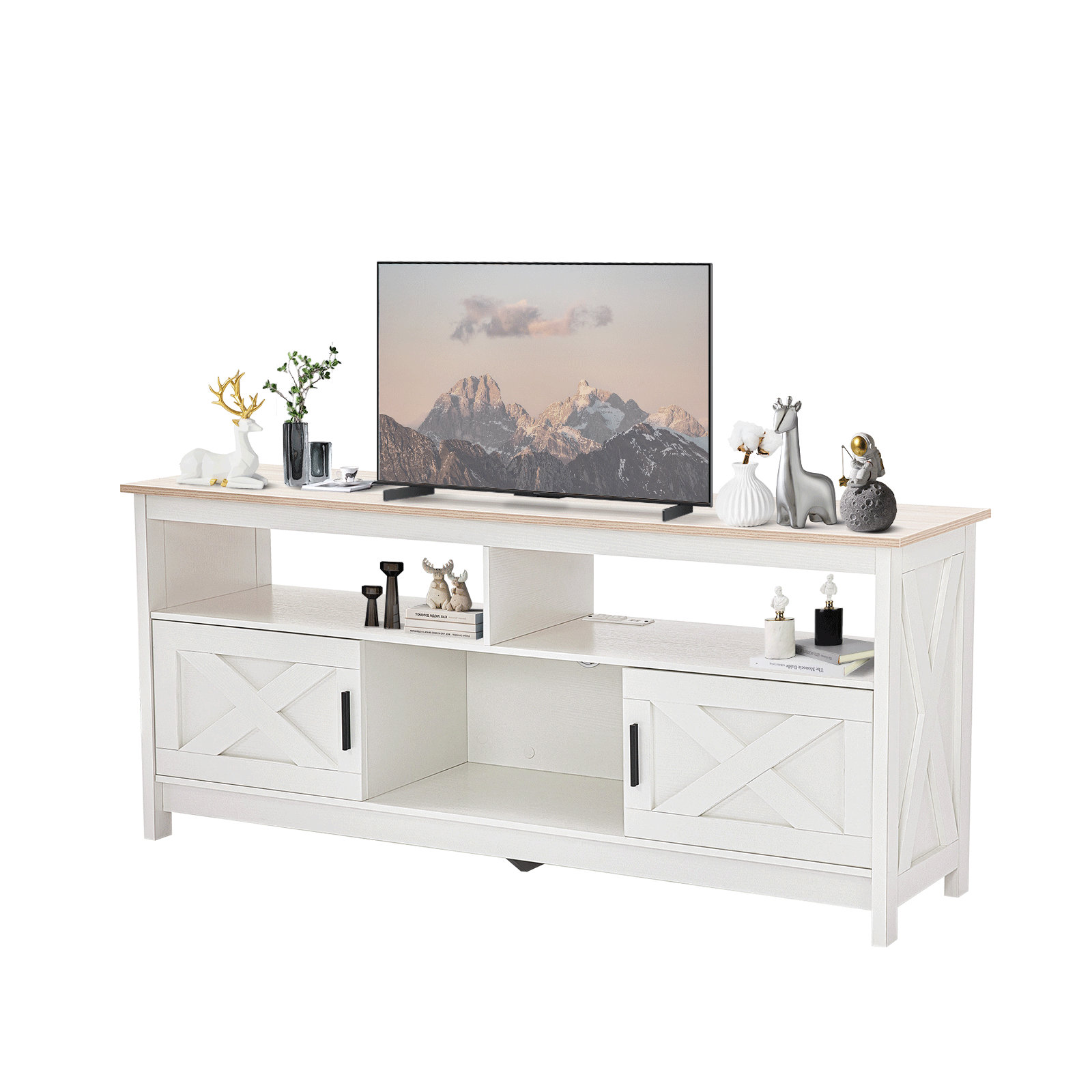 Gracie Oaks Abdulah Farmhouse Mid Century Modern TV Cabinet for 50-65 Inch Entertainment Centre ...