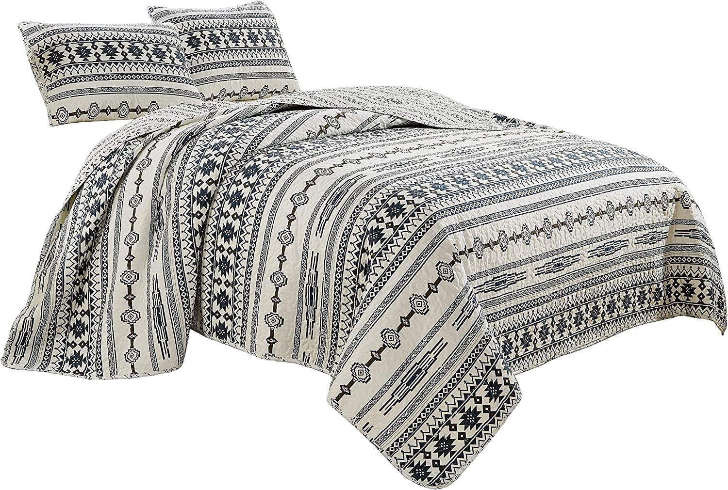 Chezmoi Collection Navy Blue Microfiber Reversible Quilt Set | Wayfair