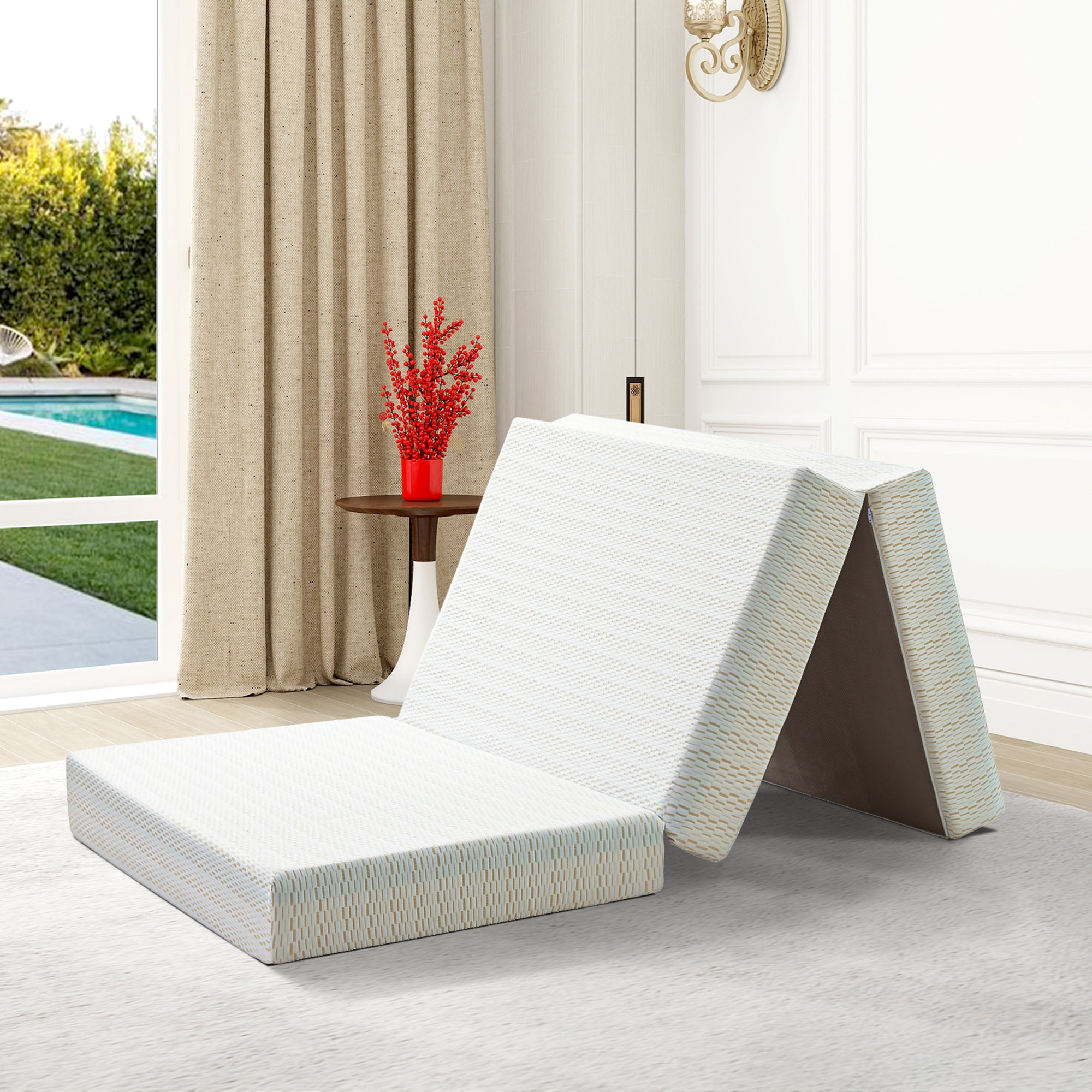 Alwyn Home Tri-Fold 6'' Memory Foam Mattress, Portable Folding Murphy ...