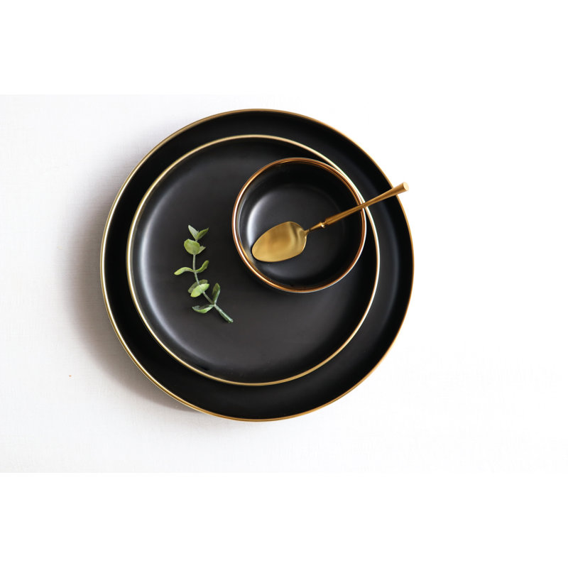 Mercer41 Gorch Luxury Ceramic Black Plate Design with Gold Trim - 8 ...