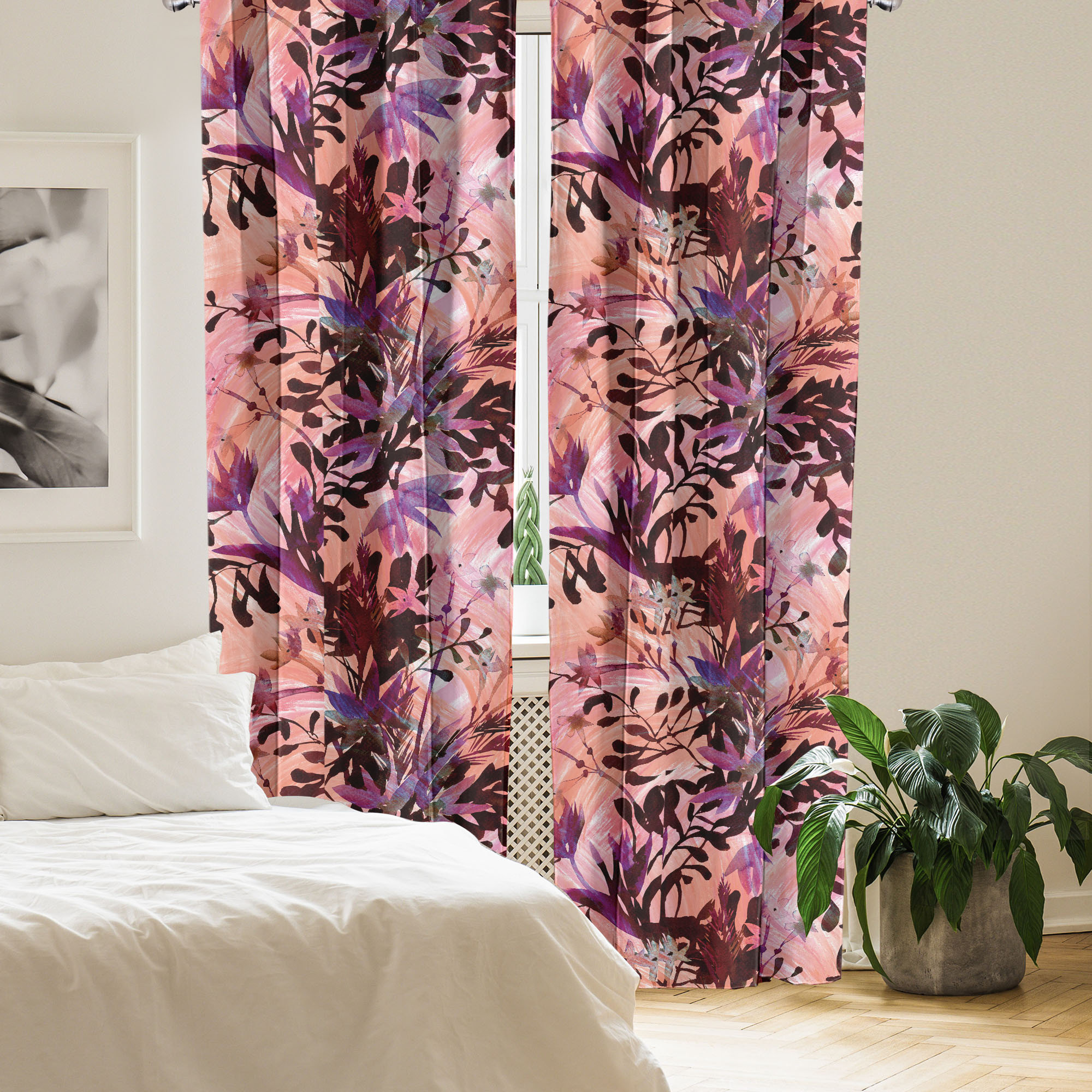 East Urban Home Floral Design Curtains Romantic Wild Leaves Pair of ...