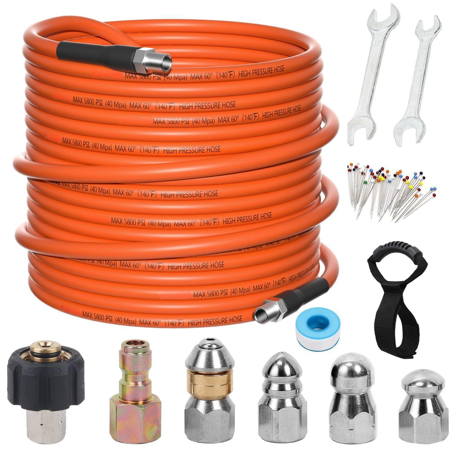 MARLIN MANUFACTURING COMPANY, INCORPORATED 50FT Sewer Jetter Kit For Pressure Washer, 5800 PSI ...
